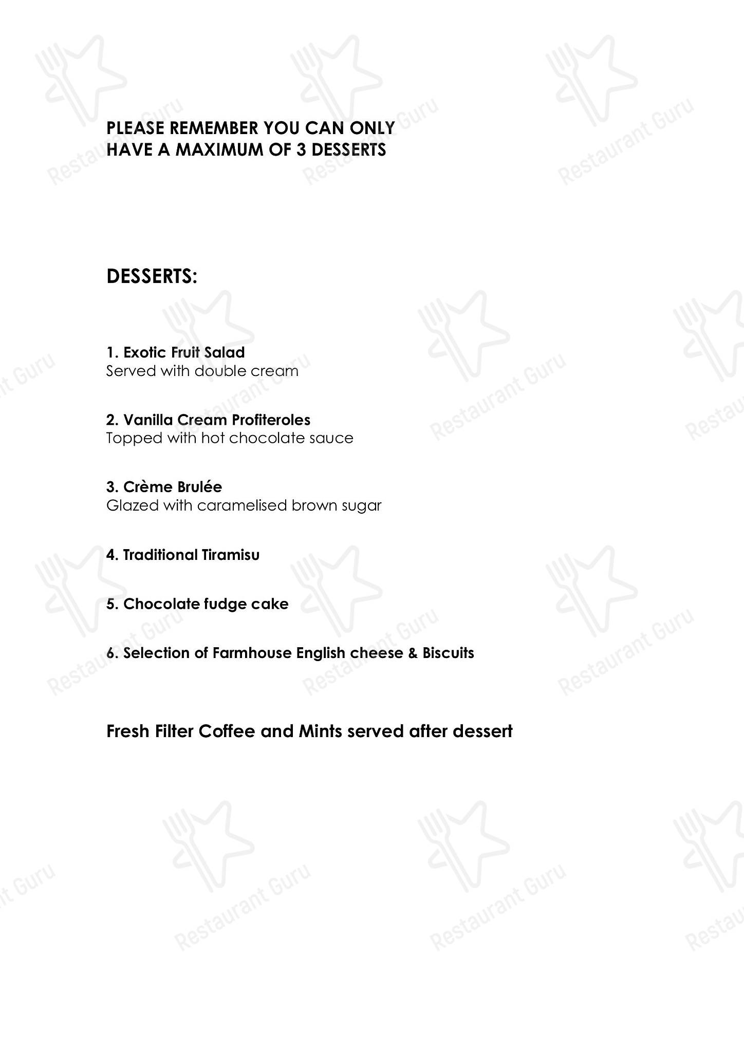 Menu at BRIDGE HOUSE HOTEL restaurant, Reigate