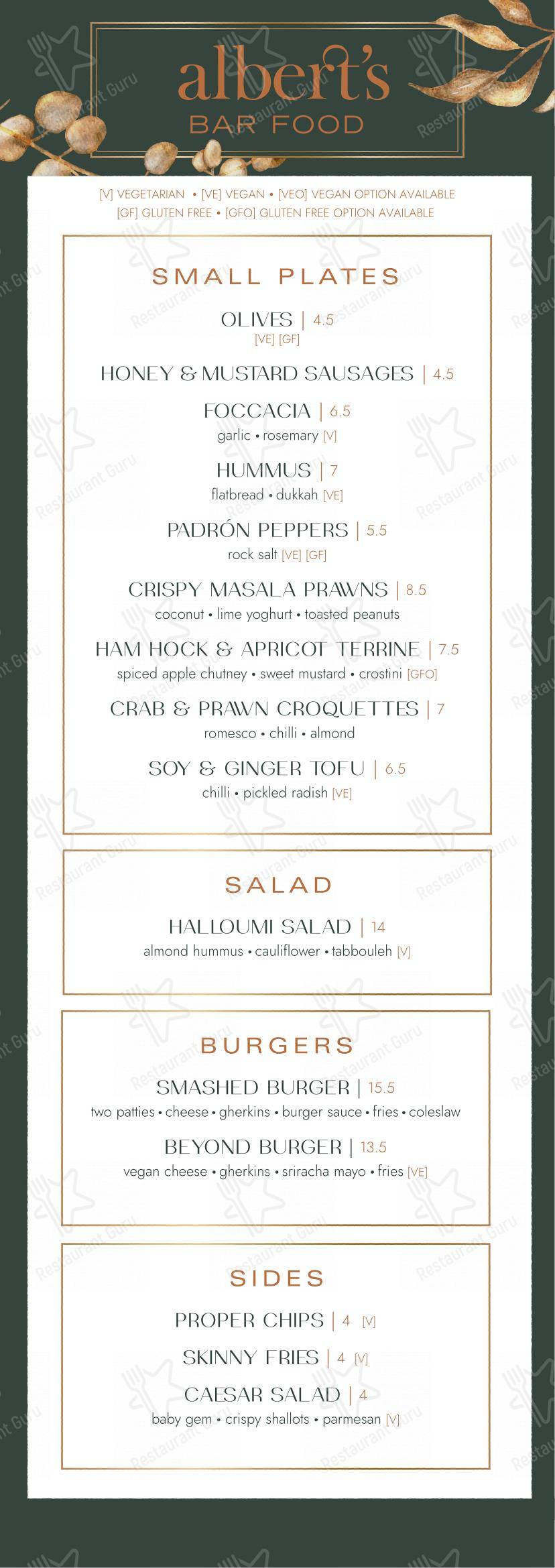Menu at Albert's Worsley pub & bar, Swinton, A580
