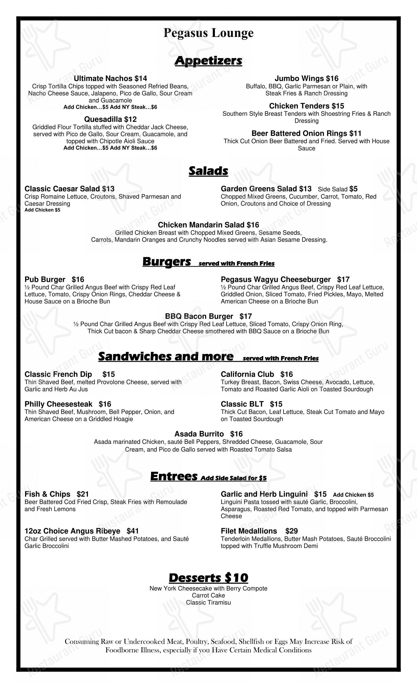 Menu at Alexis Gardens @ Alexis Park pub & bar, Las Vegas