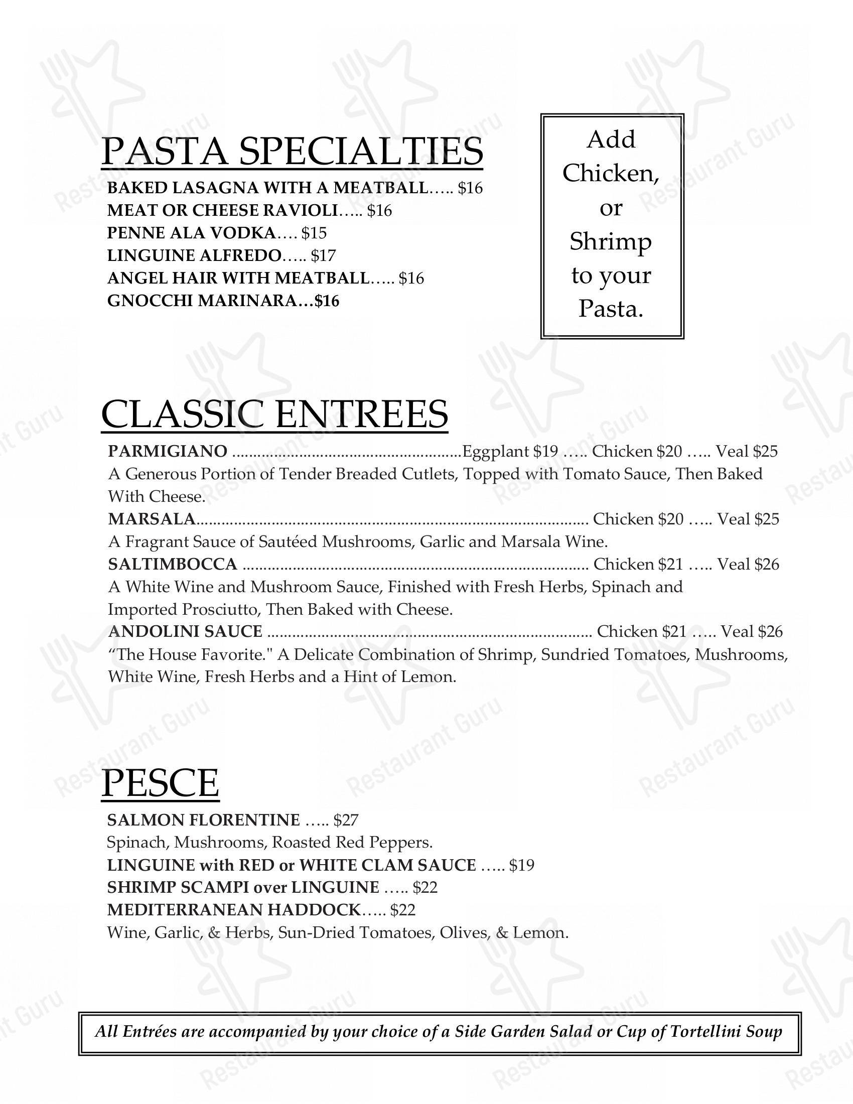 Menu at Amadeo's restaurant, Moosic