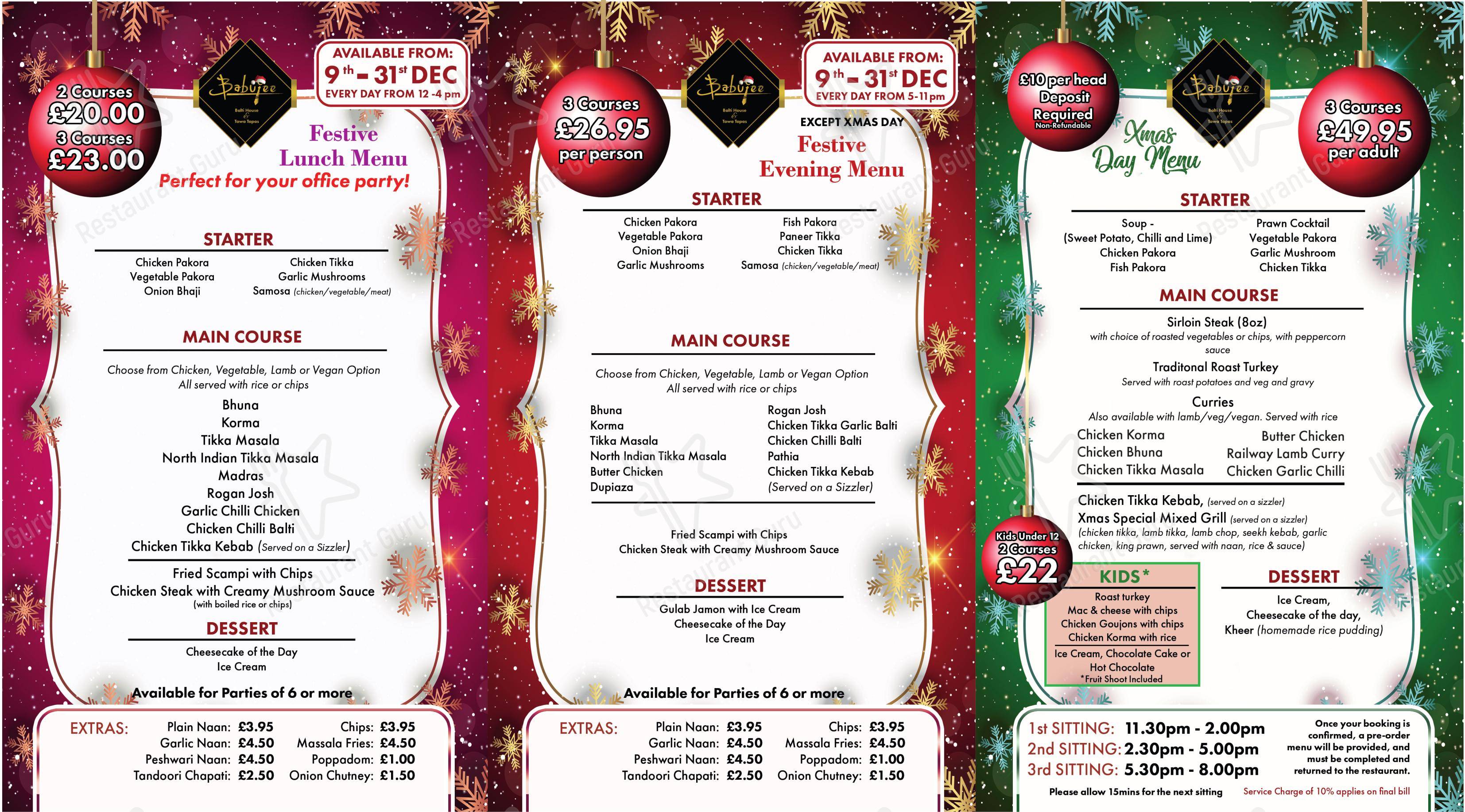 Menu at Babujee Tawa & Balti Restaurant, Dundee