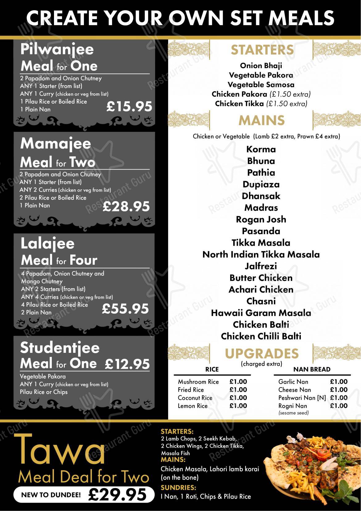 Menu at Babujee Tawa & Balti Restaurant, Dundee