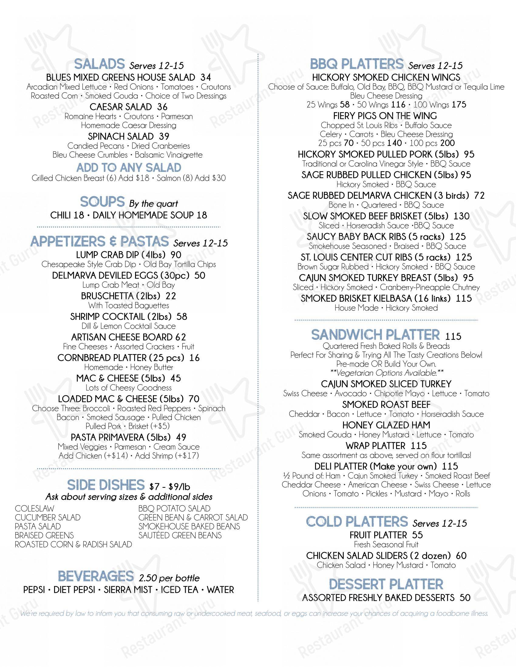 Menu at Bethany Blues BBQ, Lewes