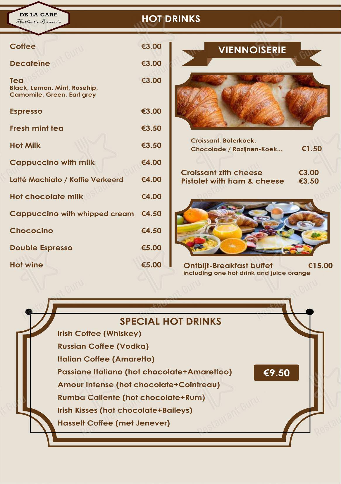 Menu au Brasserie de la Gare restaurant, Montpellier