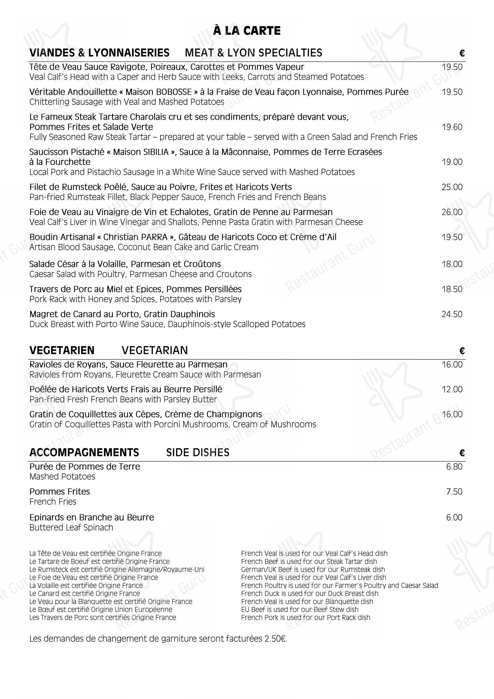 Menu au Brasserie Georges restaurant, Lyon