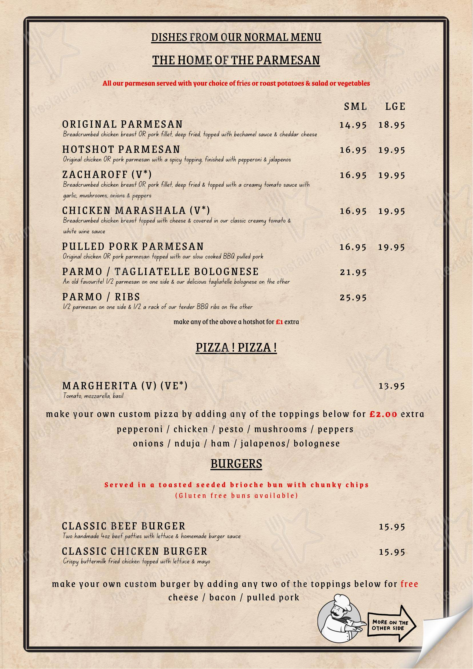 Menu at Central Park restaurant, Middlesbrough