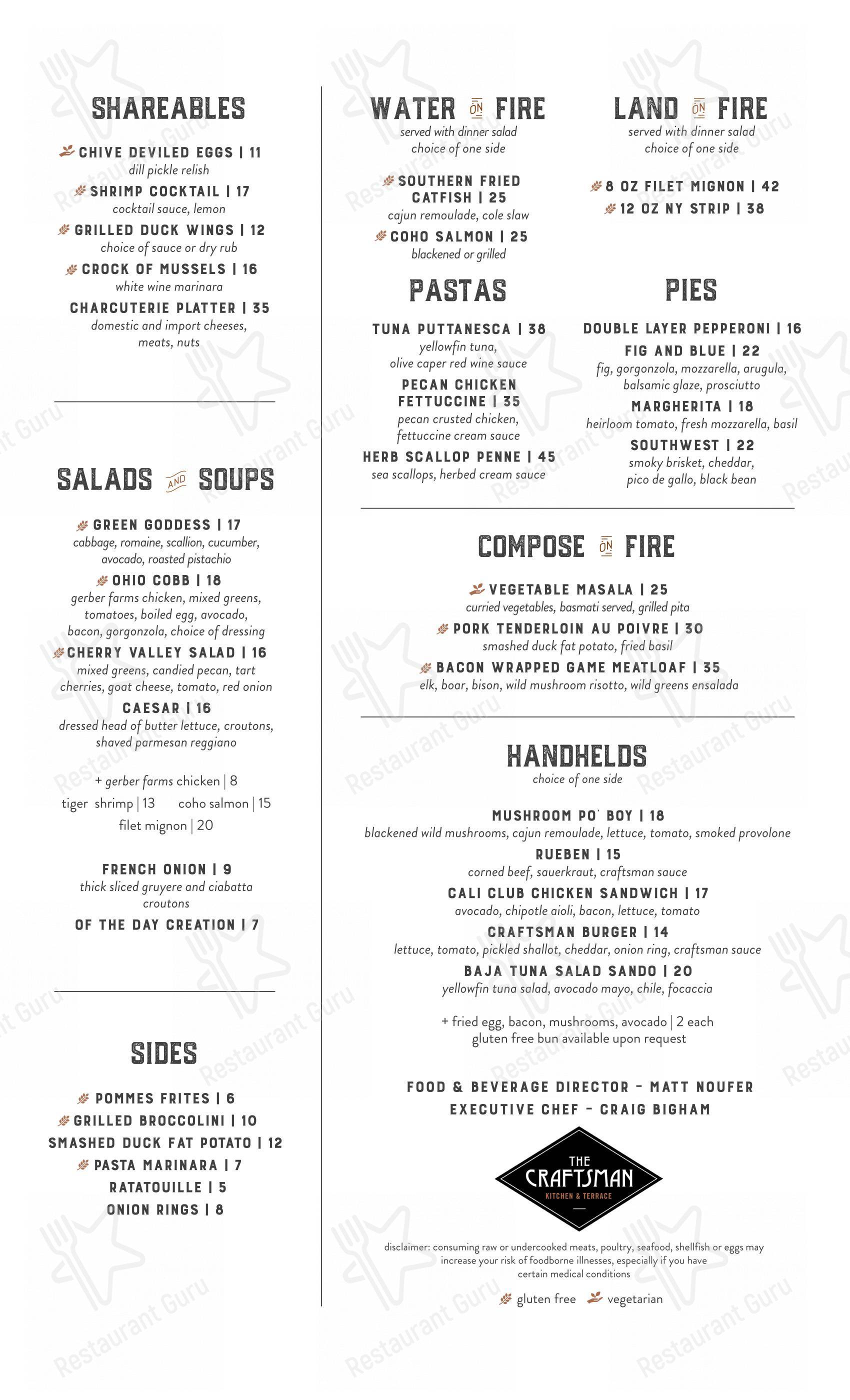 Menu at Craftsman Kitchen & Terrace restaurant, Newark