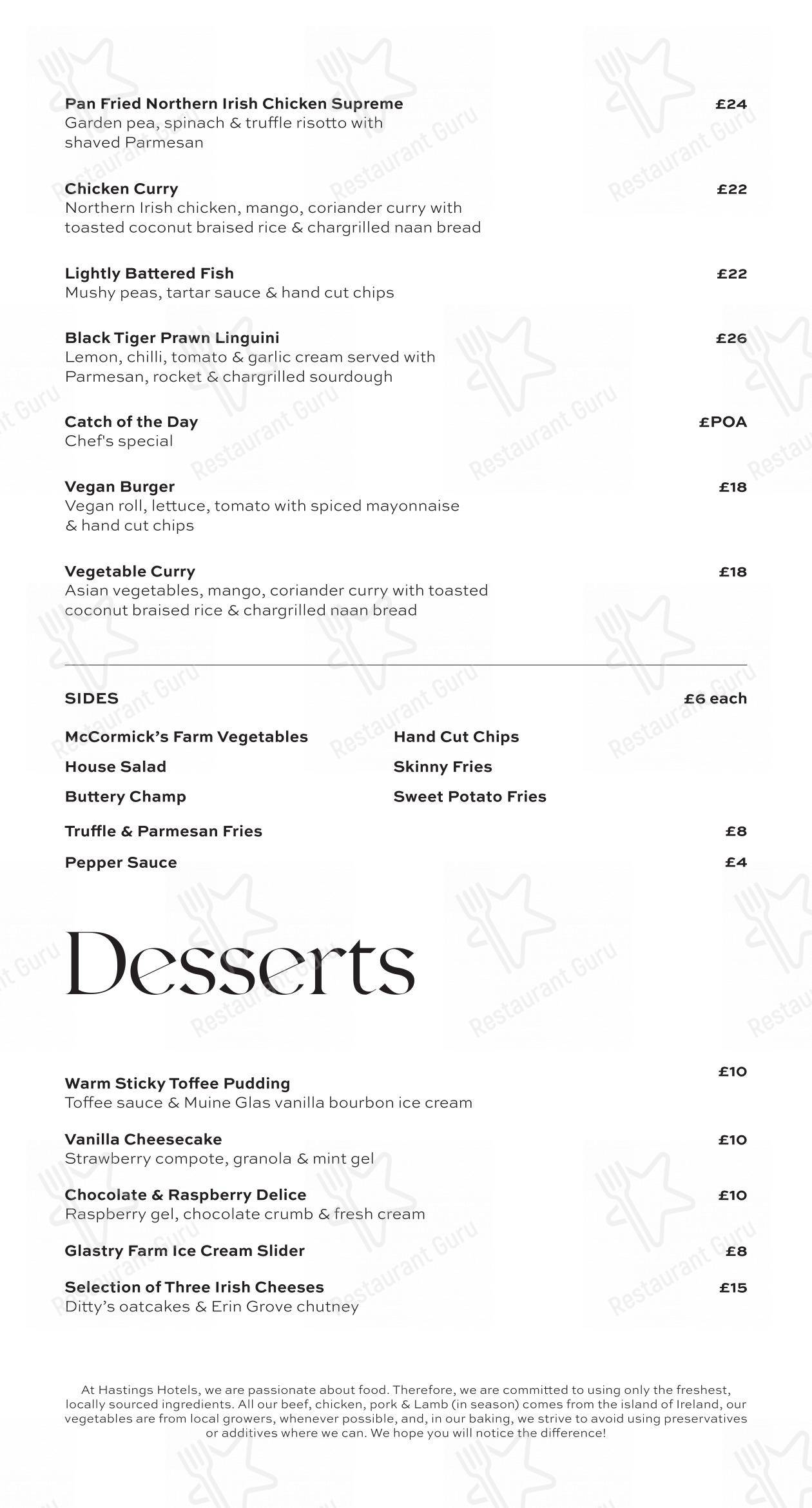 Menu at Cultra Inn pub & bar, Holywood, Culloden Estate and Spa