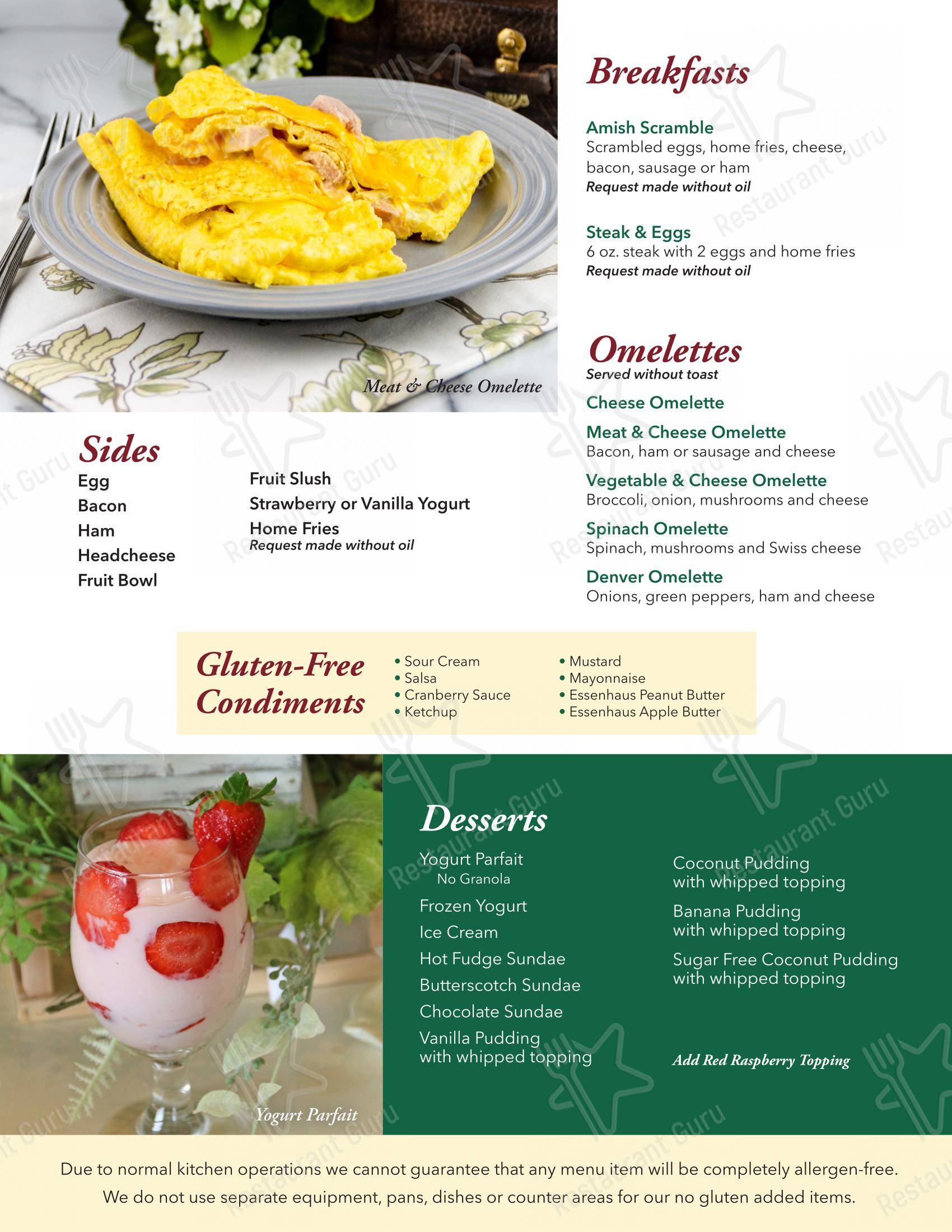 Menu at Das Dutchman Essenhaus restaurant, Middlebury, 240 US-20