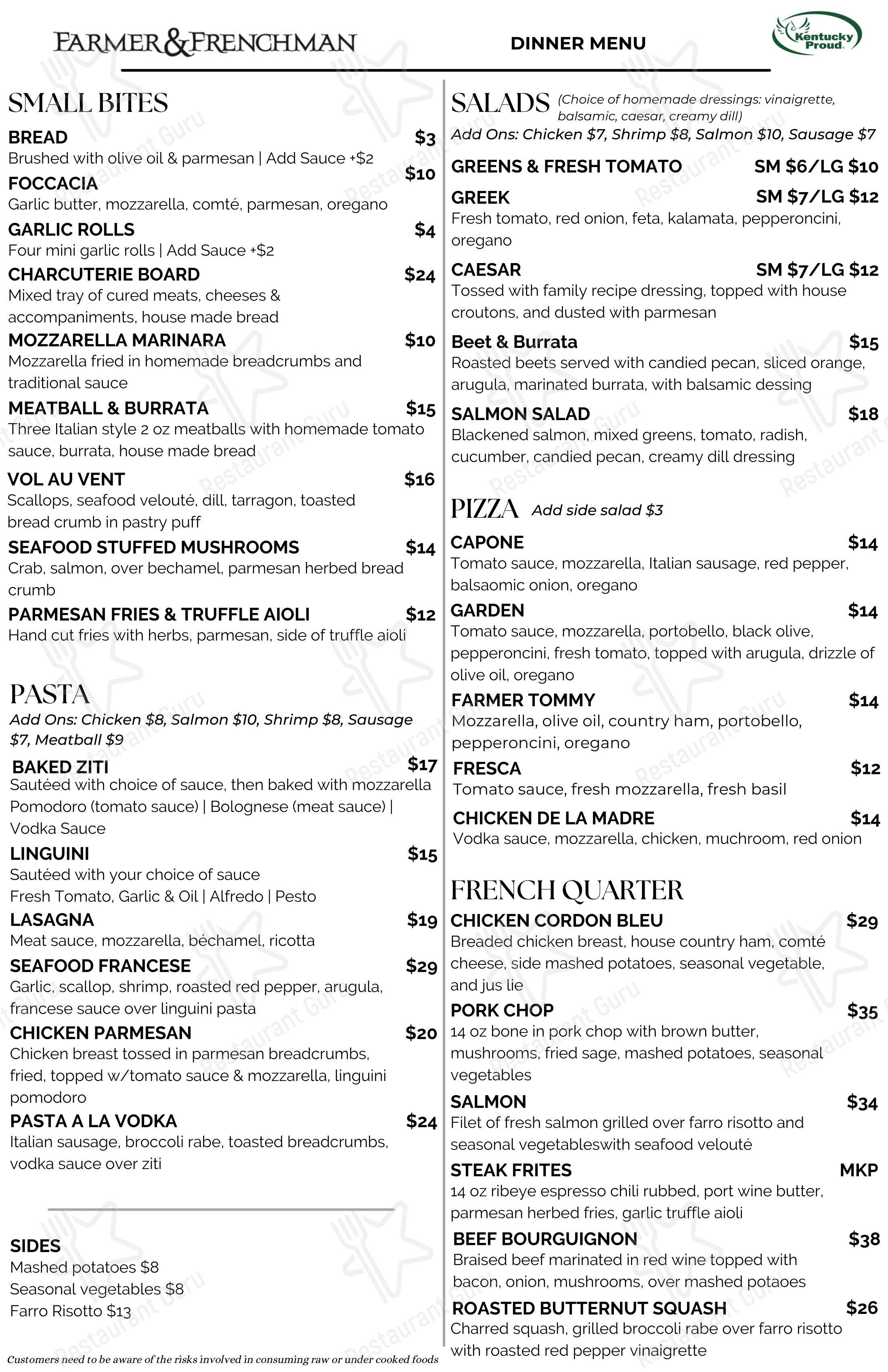 Menu at Farmer and Frenchman Winery & Cafe, Henderson, US-41