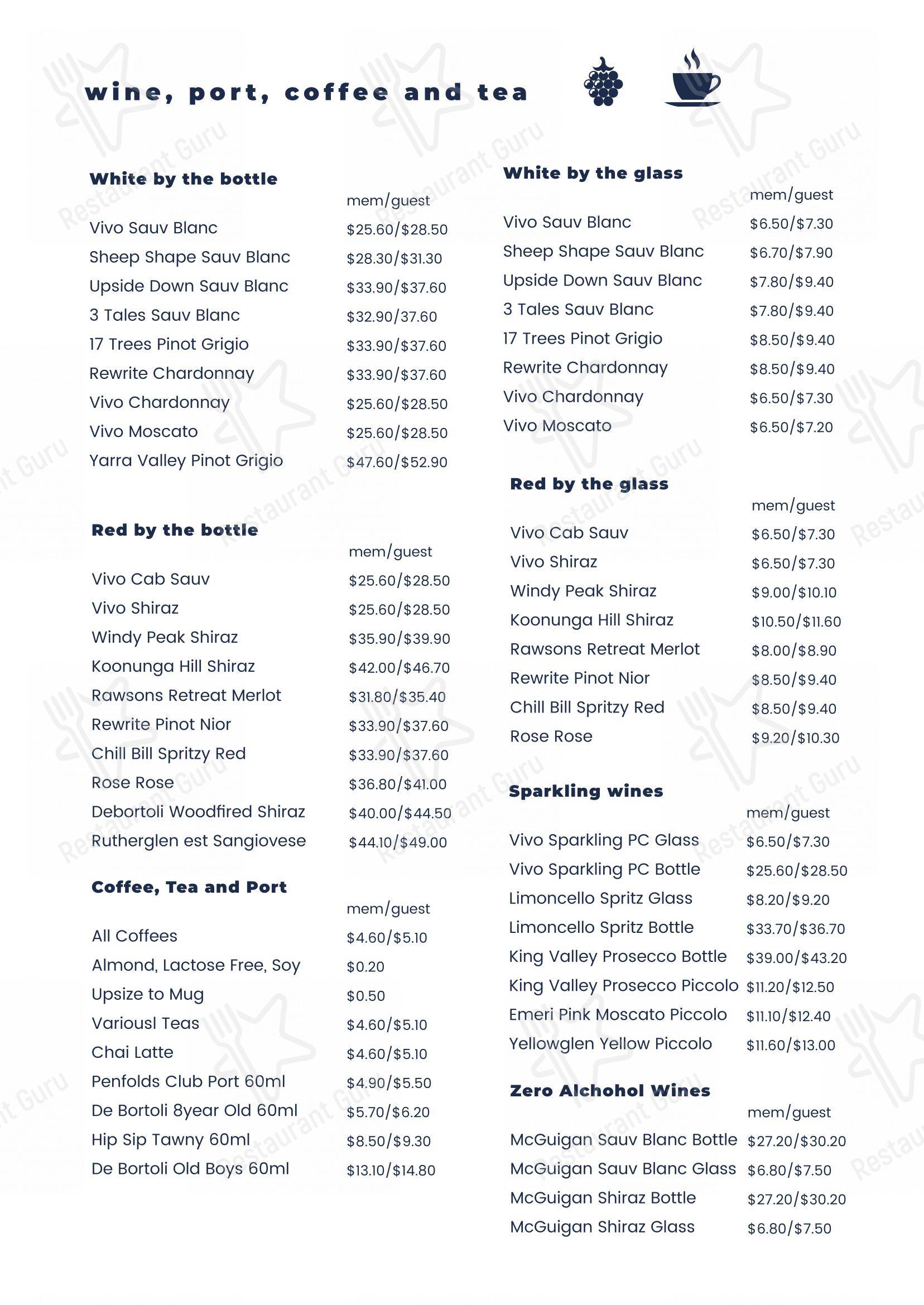 Menu at Greensborough RSL pub & bar, Greensborough