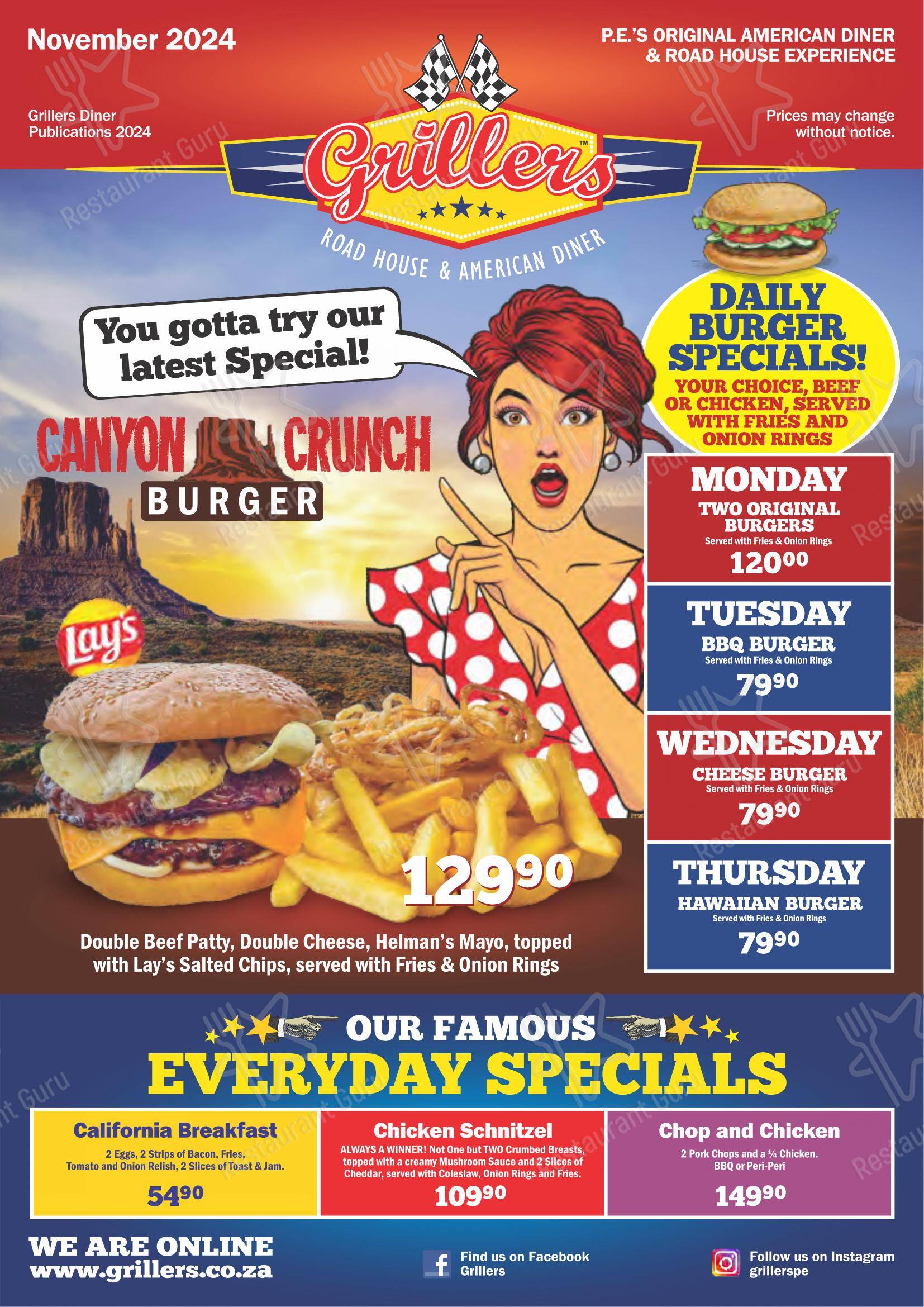 Menu at Grillers restaurant, Port Elizabeth