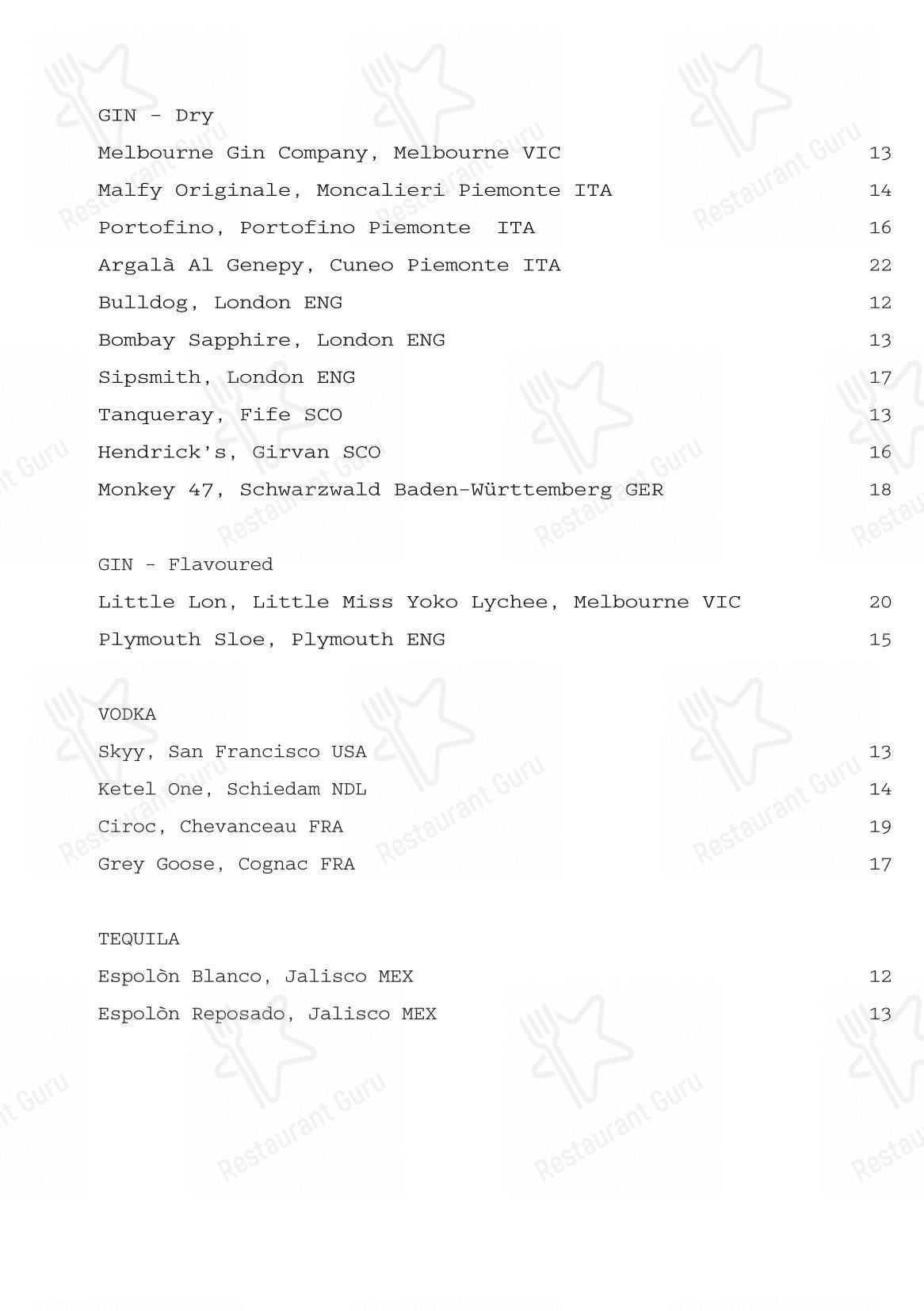 Menu at Grossi Florentino restaurant, Melbourne