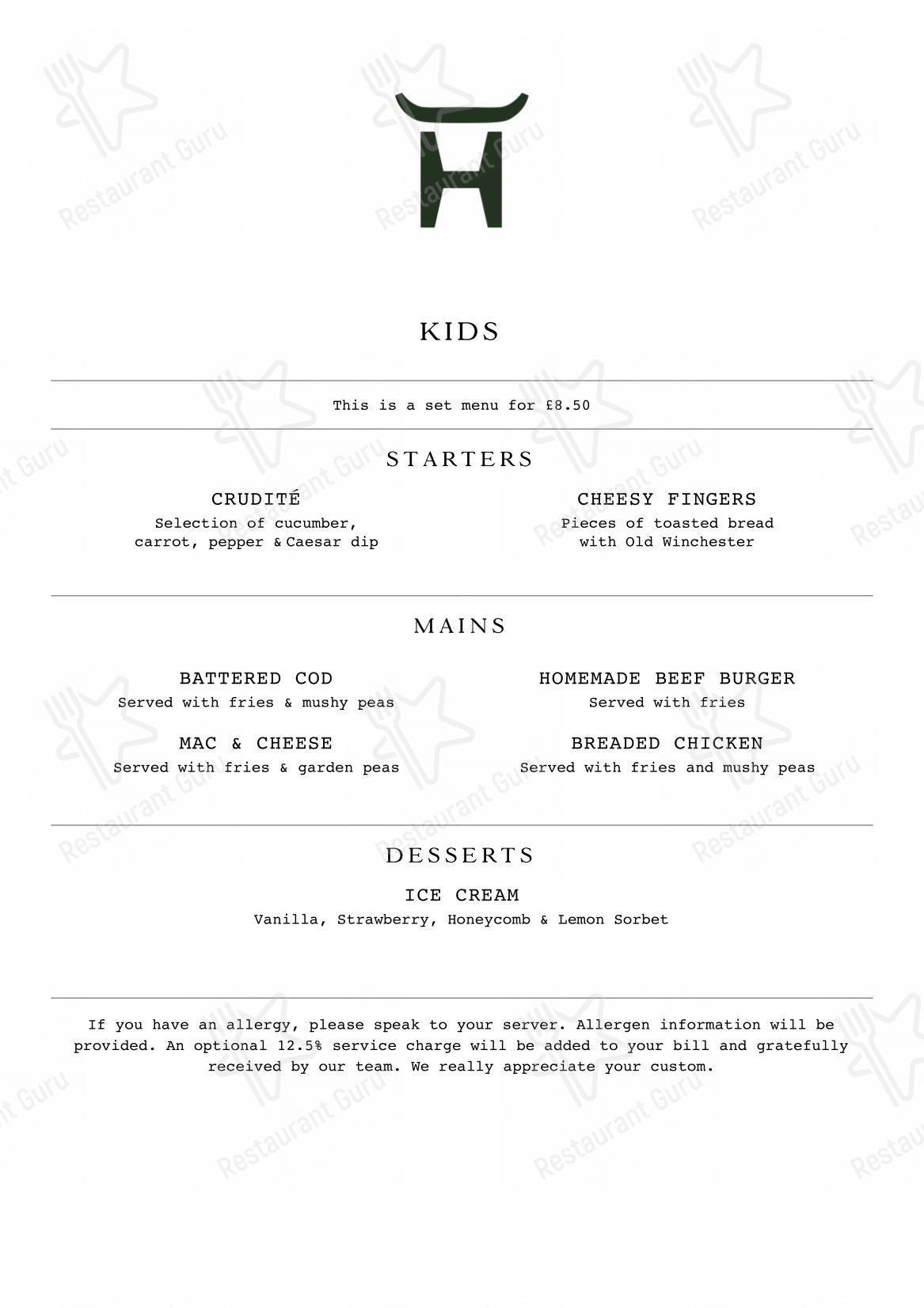 Menu at Hixon restaurant, Salisbury
