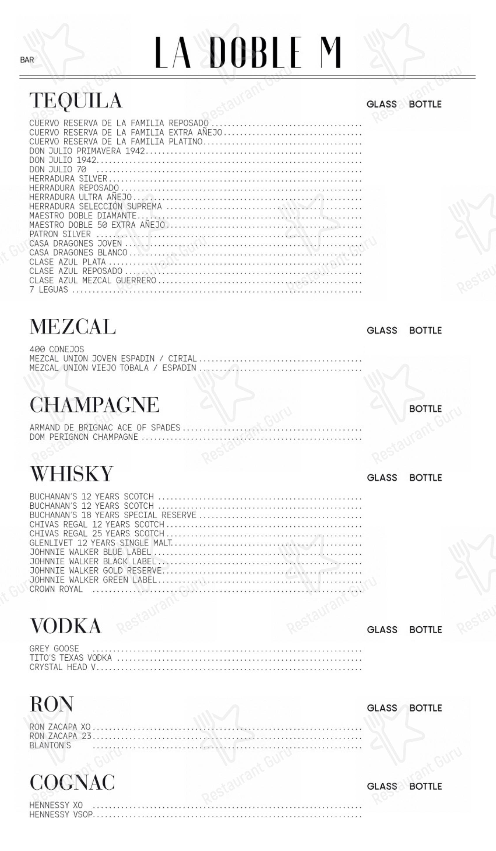 Menu at La Doble M Restaurant & Bar, McAllen