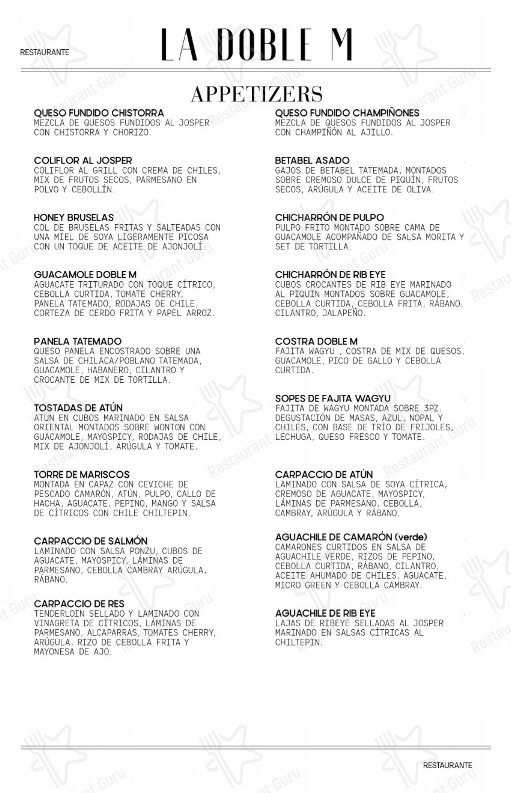 Menu at La Doble M Restaurant & Bar, McAllen
