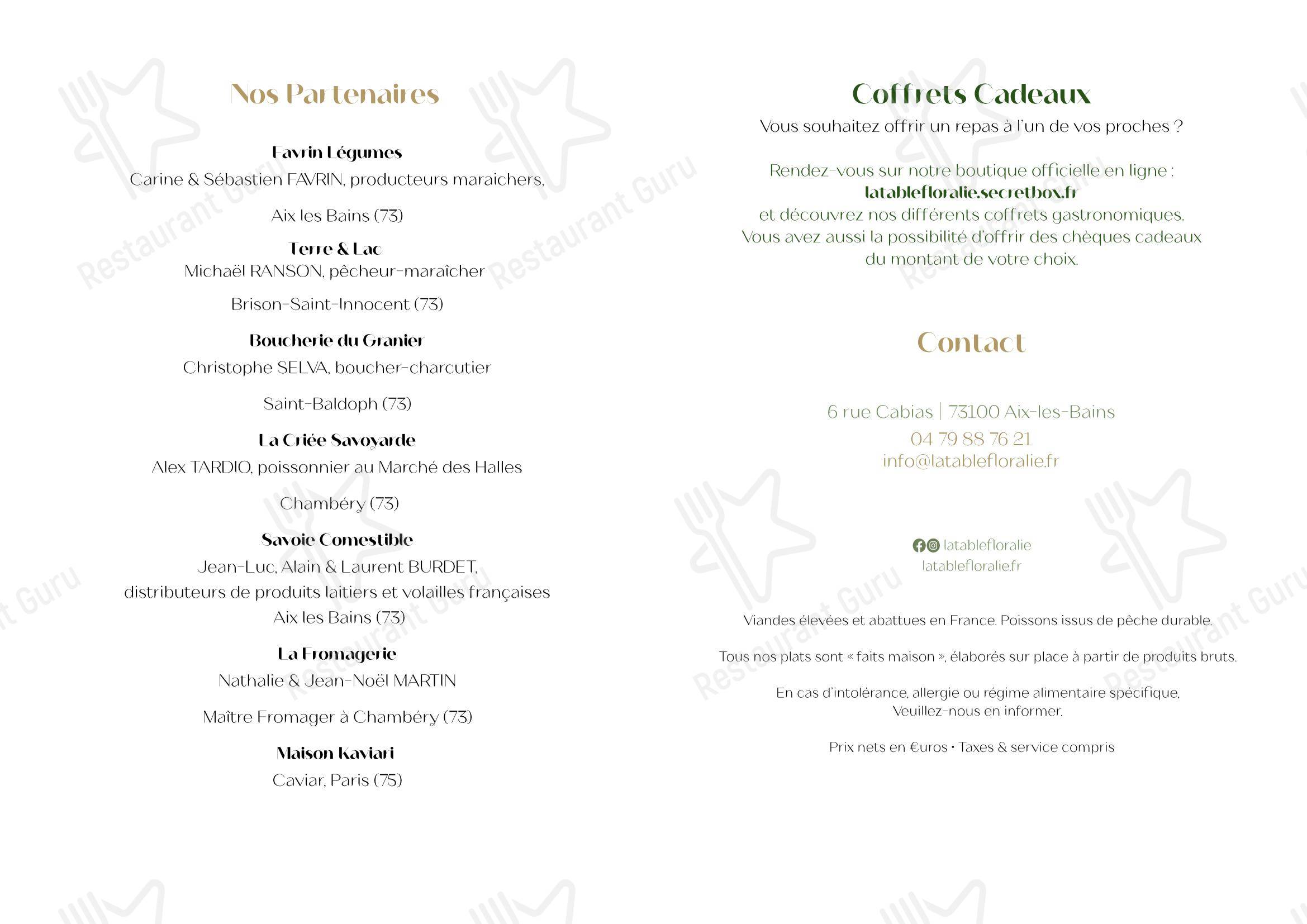 Menu au La Table Floralie restaurant, Aix-les-Bains
