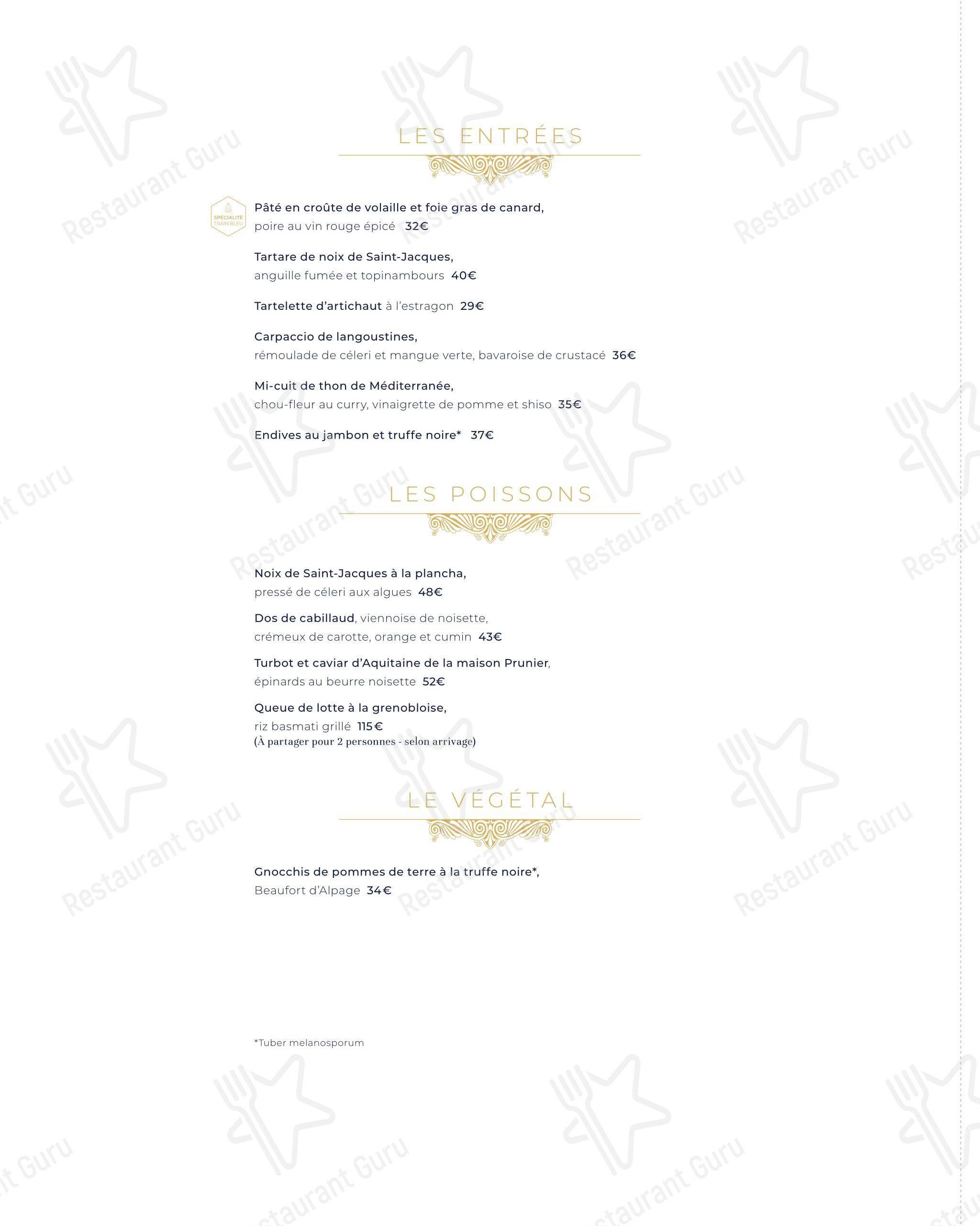 Menu at Le Train Bleu restaurant, Paris, Gare de Lyon