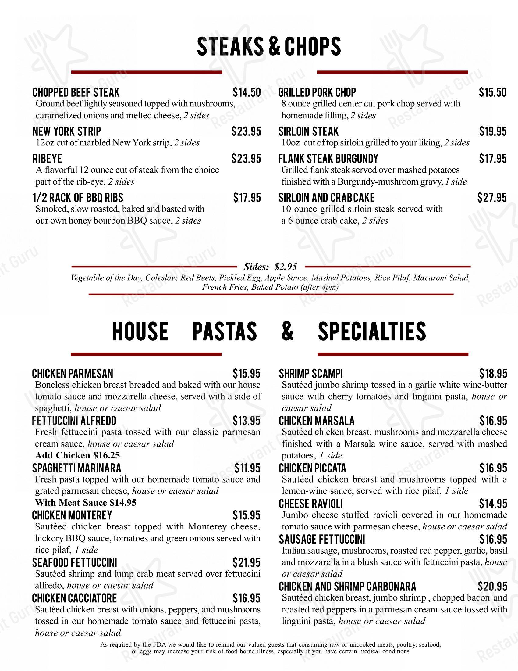 Menu at Lion's Pride Restaurant, Red Lion