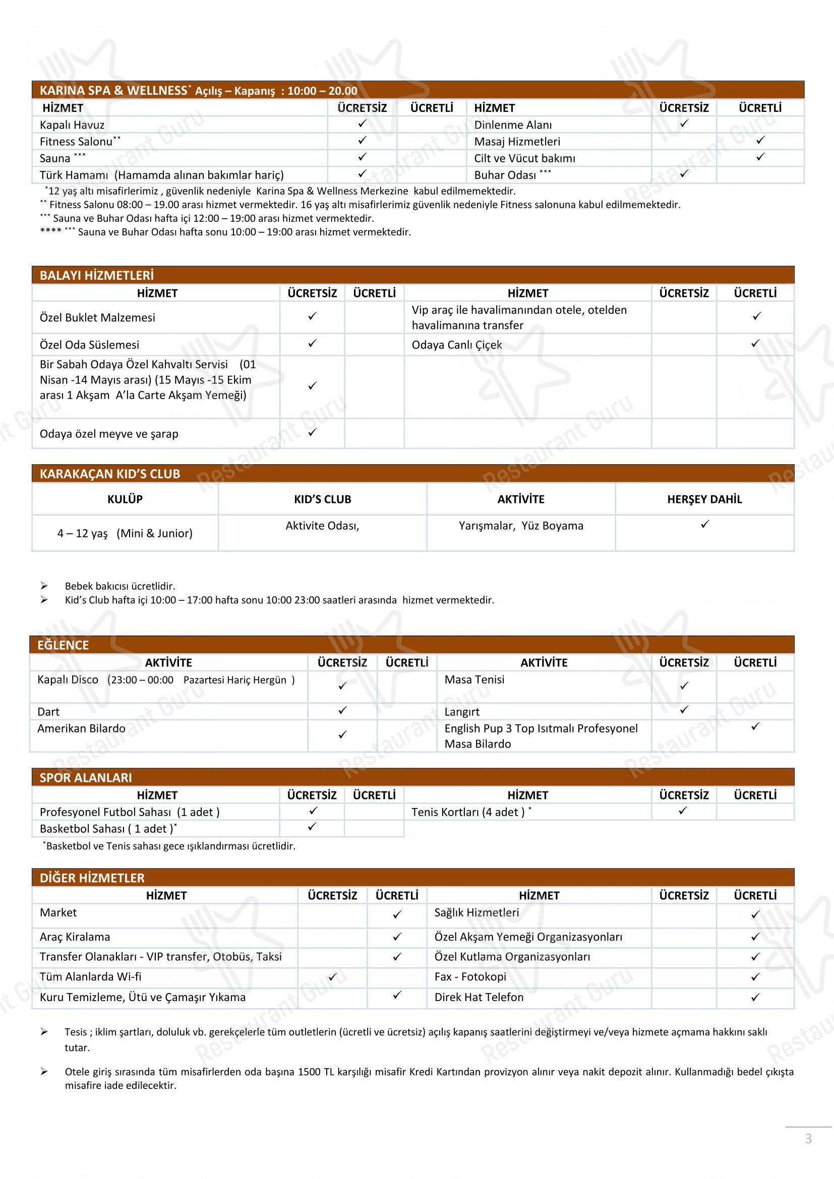 Carta de Noah's Ark Hotel Flora Restaurant, Chipre