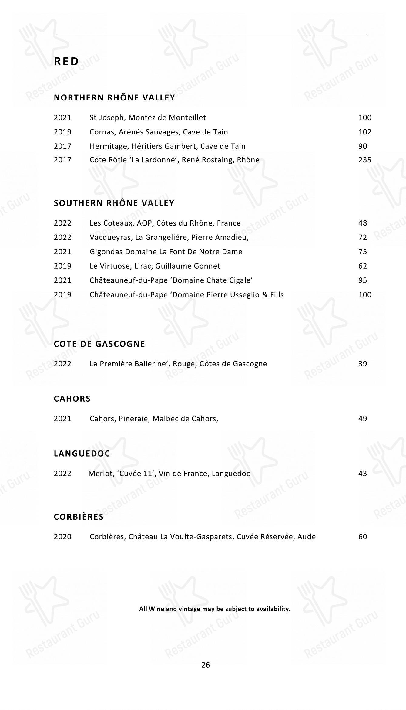 Menu at Orelle restaurant, Birmingham