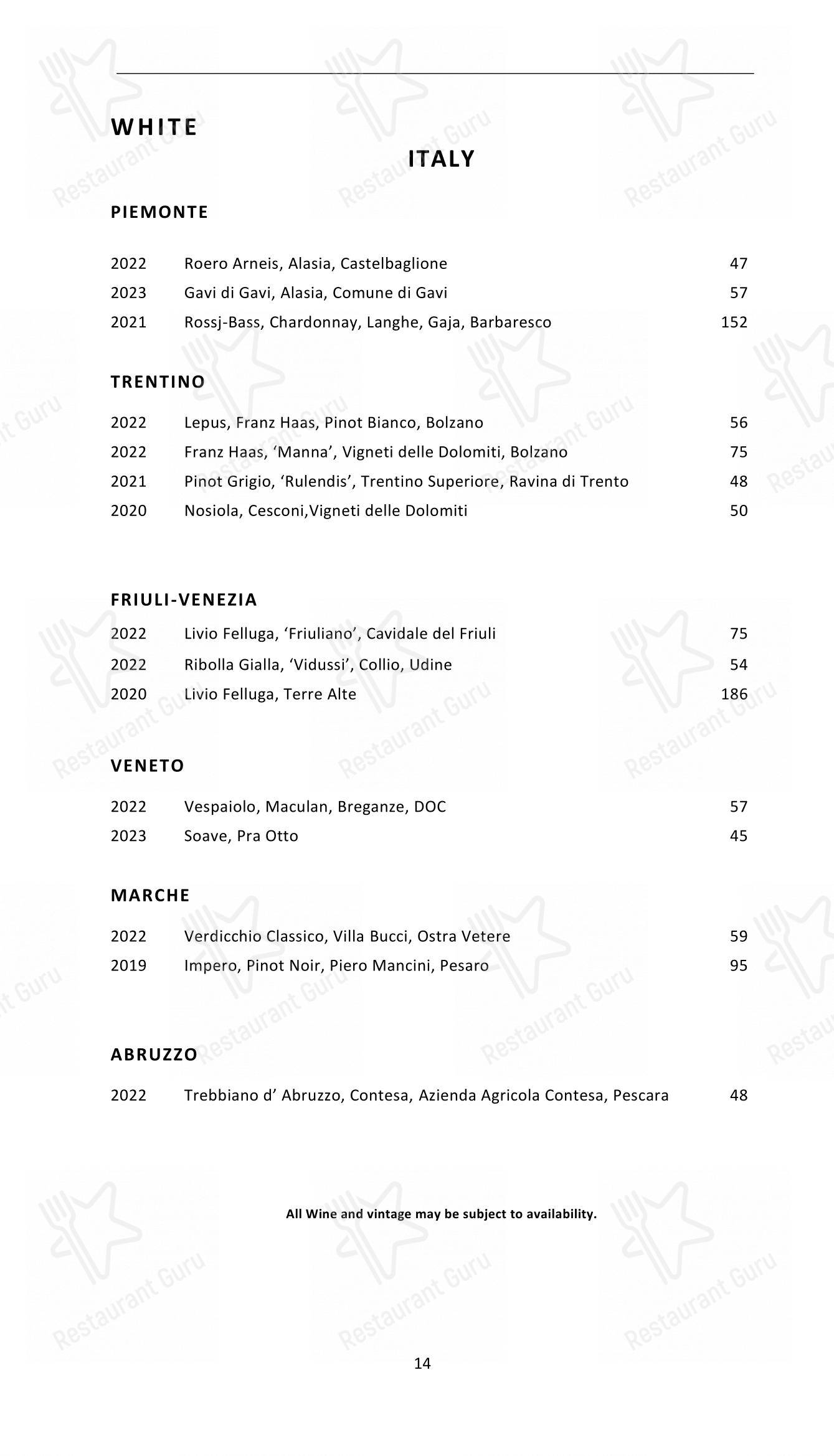 Menu at Orelle restaurant, Birmingham