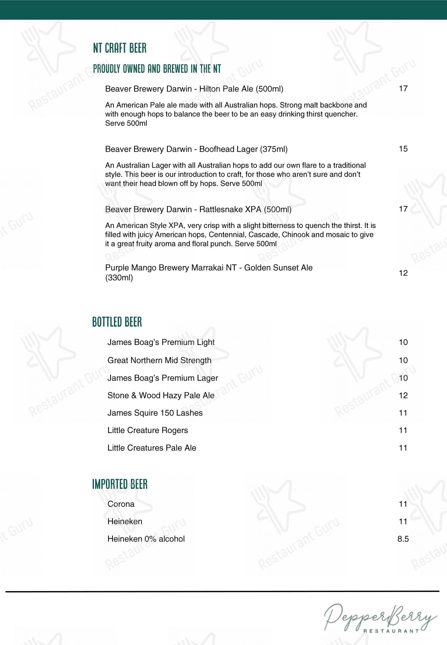 Menu at PepperBerry Restaurant, Darwin City