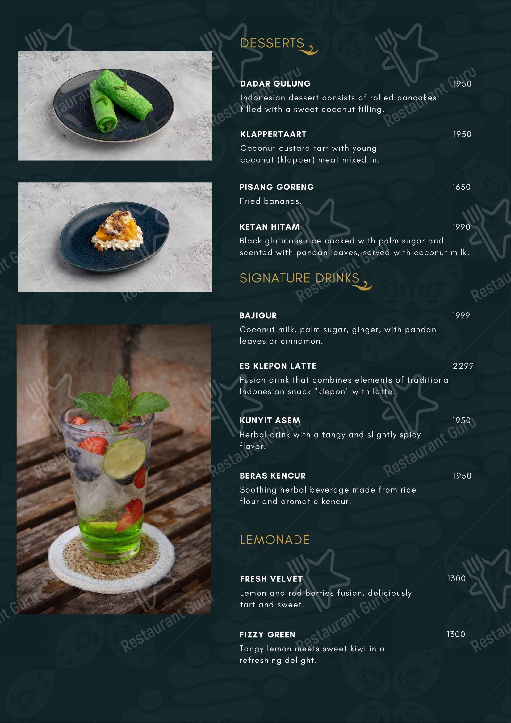 Menu at Plataran Indonesia Restaurant, Budapest