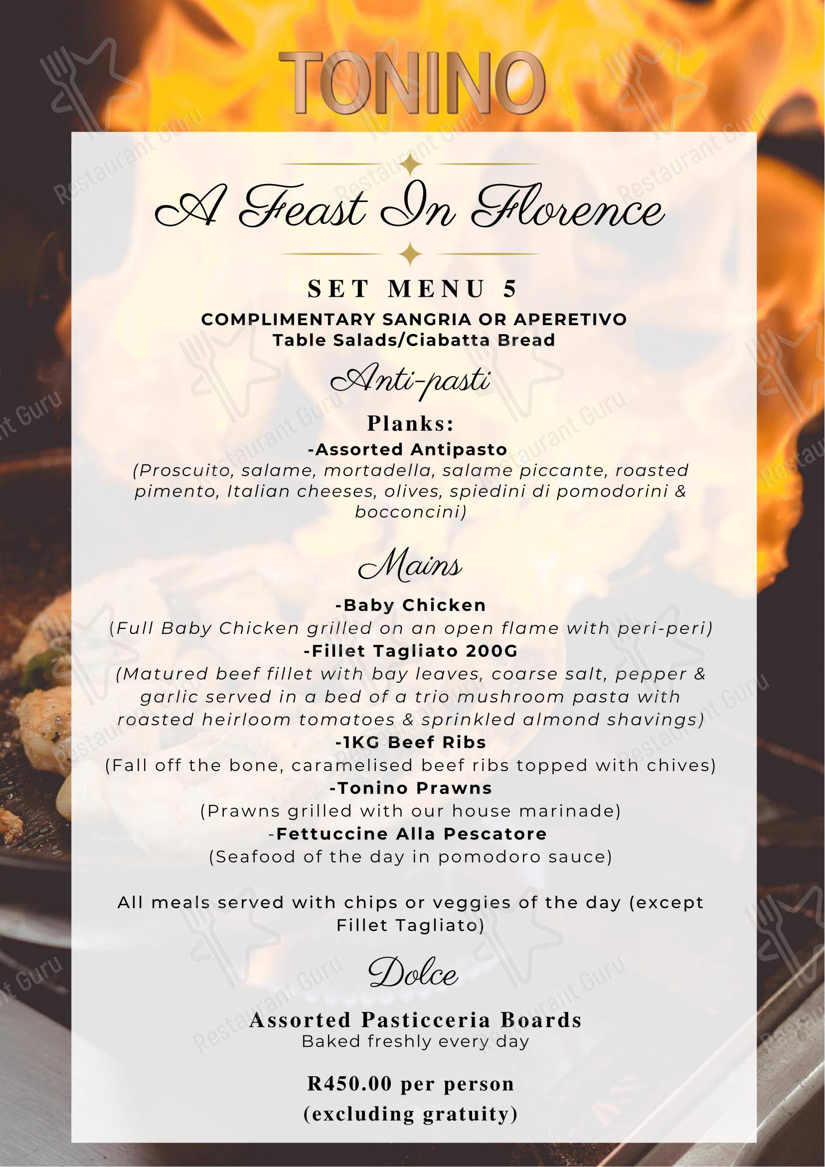 Menu at TONINO CUCINA BENONI restaurant, Benoni