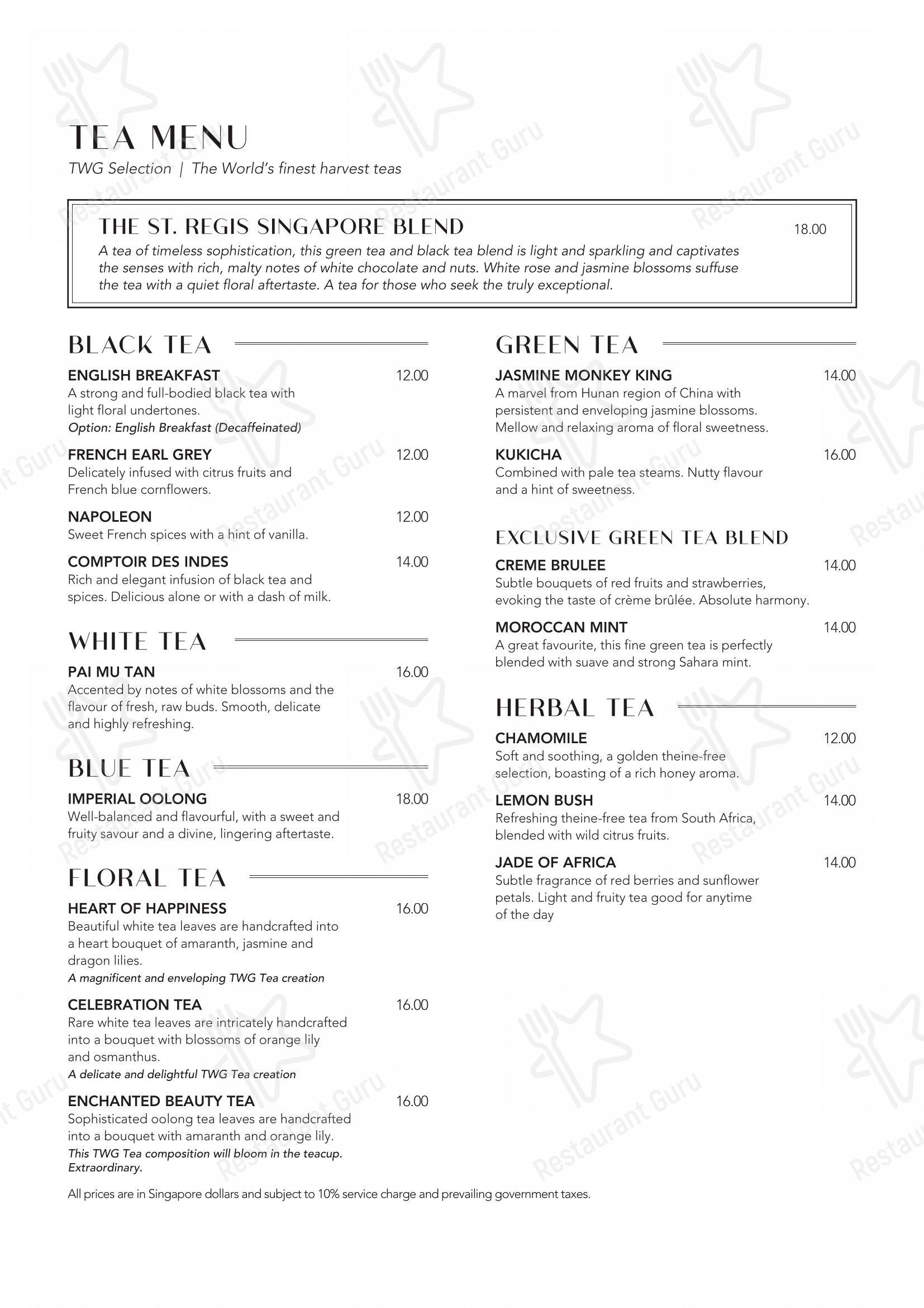 Menu at The Astor Grill by St. Regis pub & bar, Singapore
