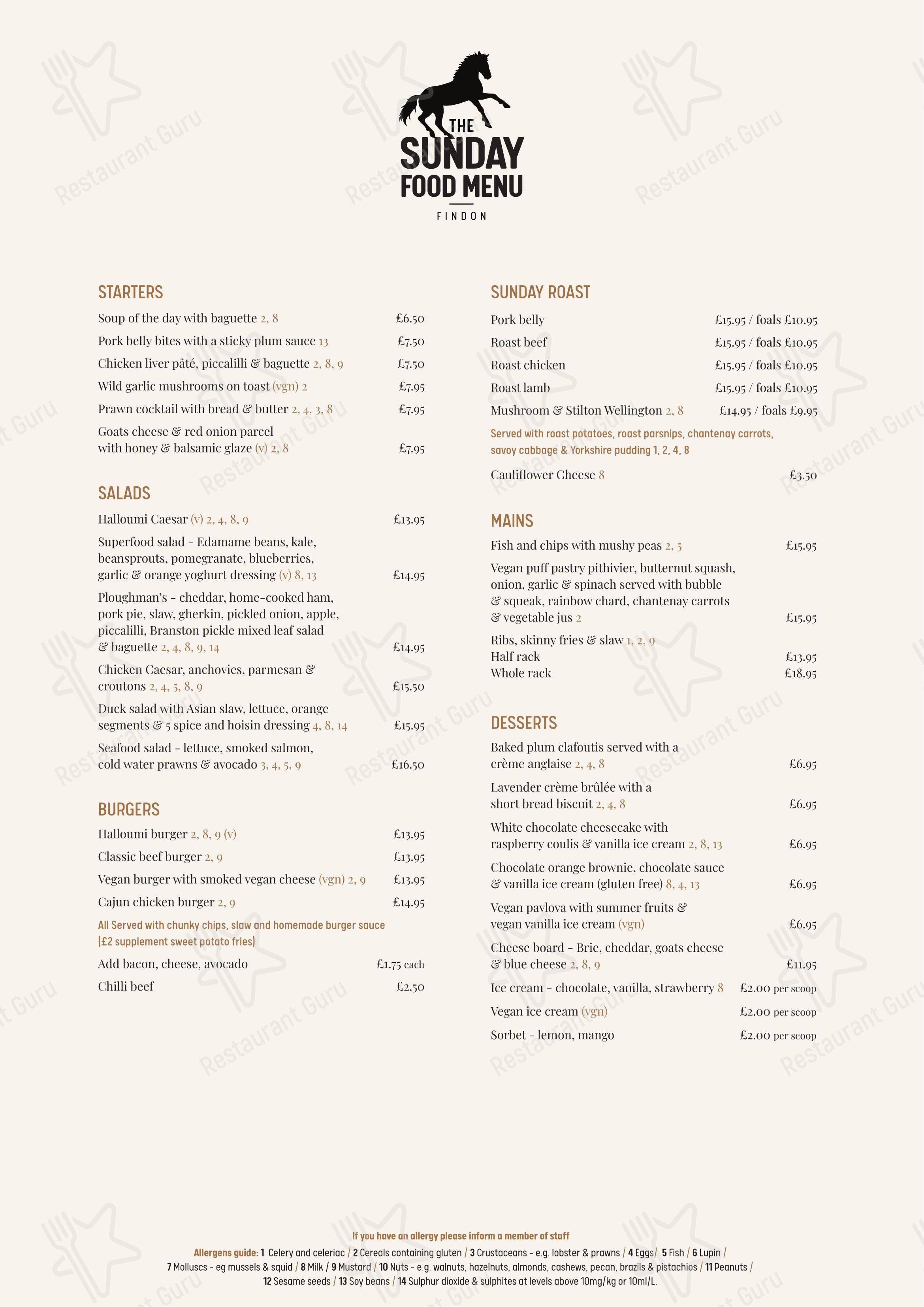 Menu at The Black Horse Inn, Findon pub & bar, Worthing, High St