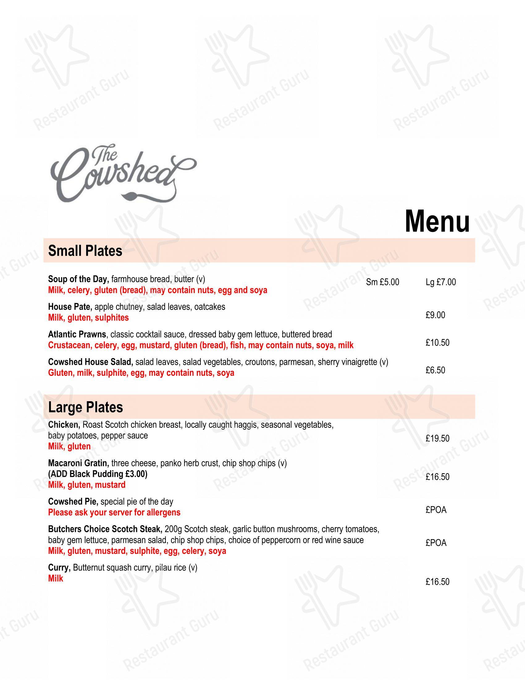 Menu at The Cowshed Restaurant & Takeaway, Banchory