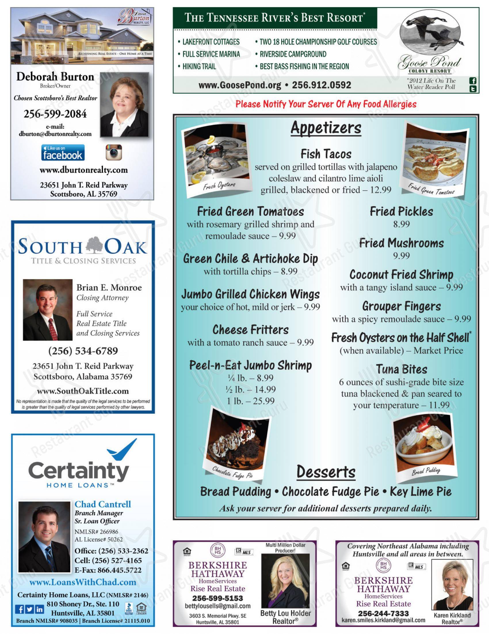 Menu at The Docks pub & bar, Scottsboro, 417 Ed Hembree Dr