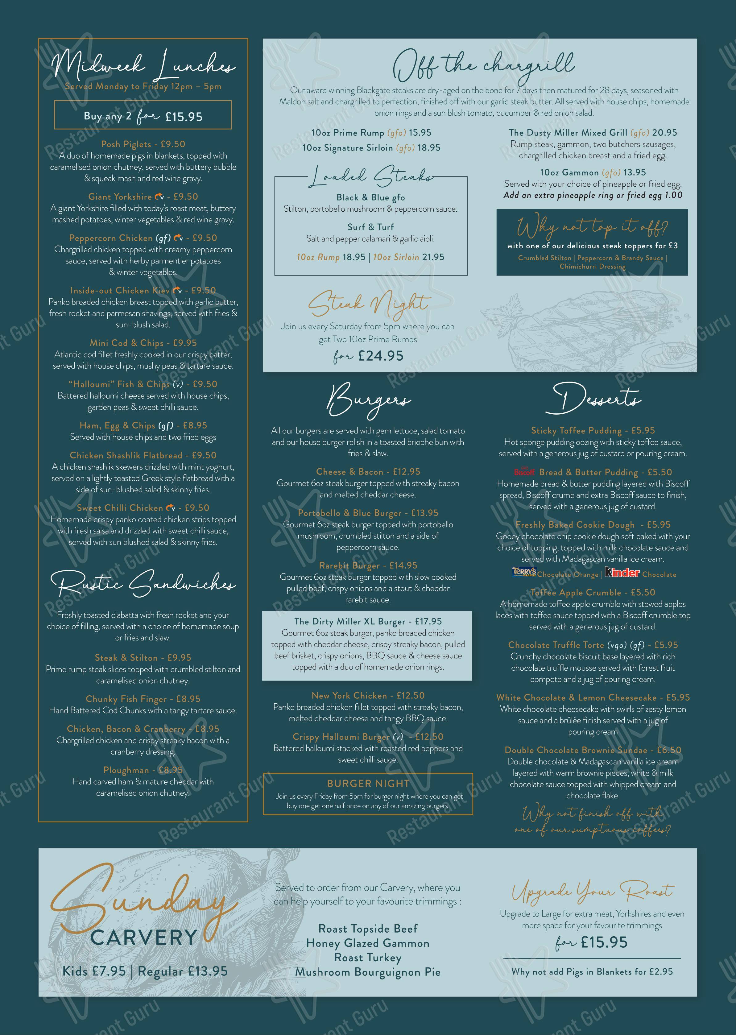 Menu at The Dusty Miller, Mirfield restaurant, Mirfield, 47 Dunbottle Ln