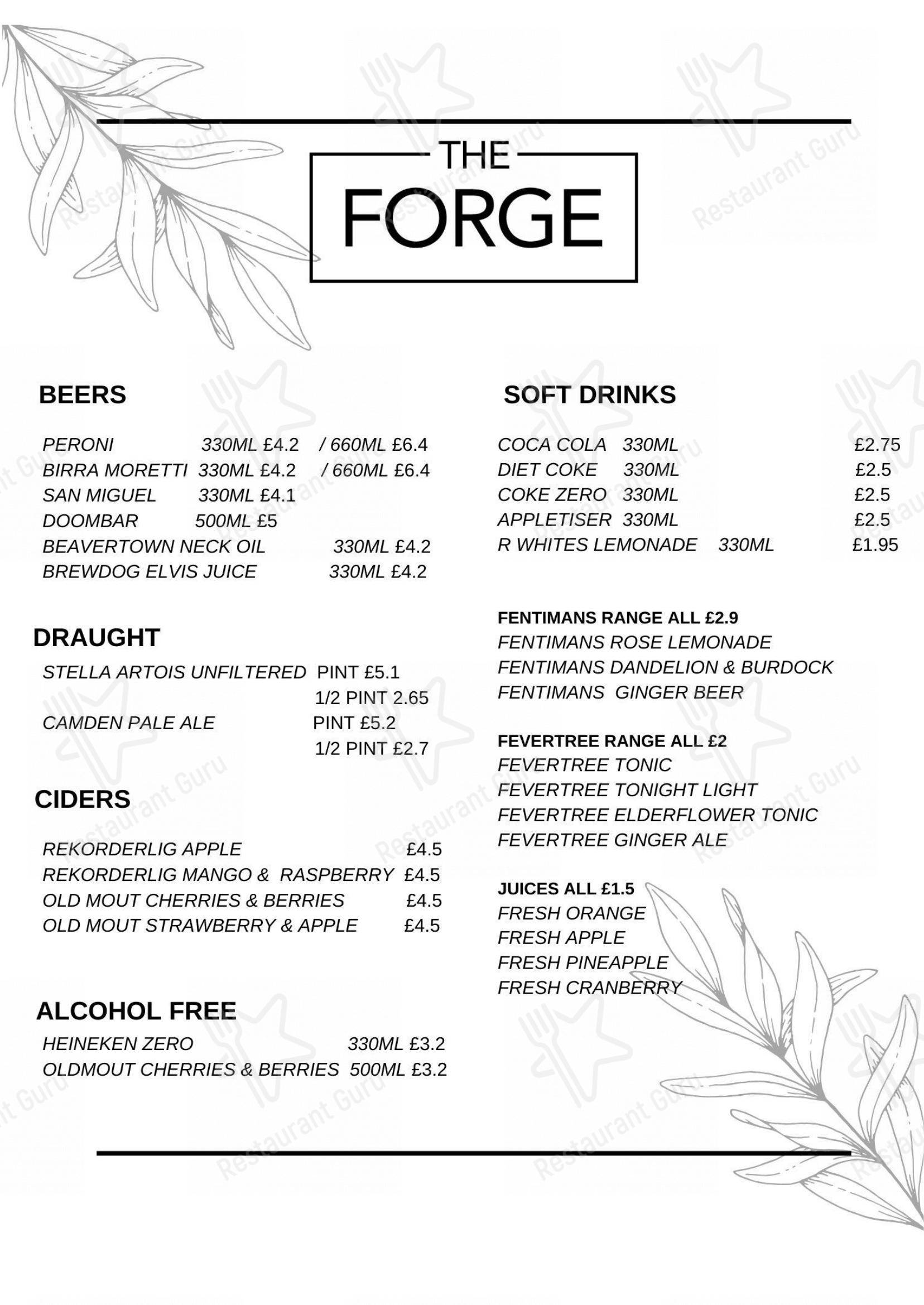 Menu at The Forge restaurant, Washington