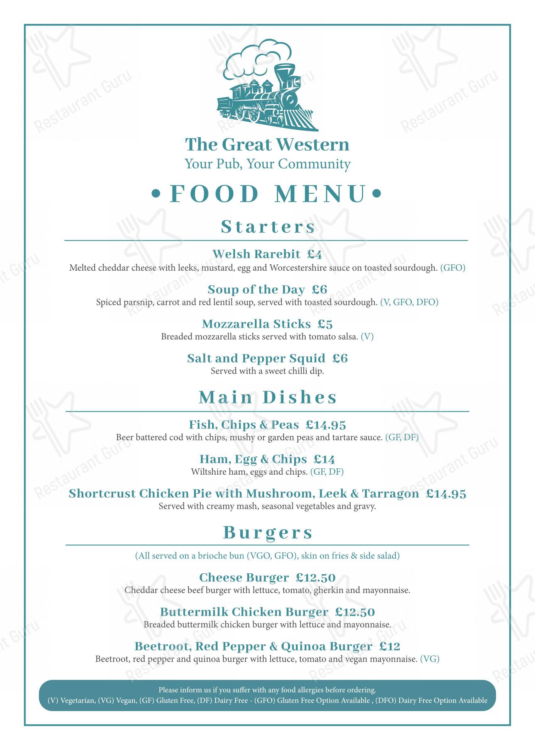 Menu at The Great Western pub & bar, Corsham