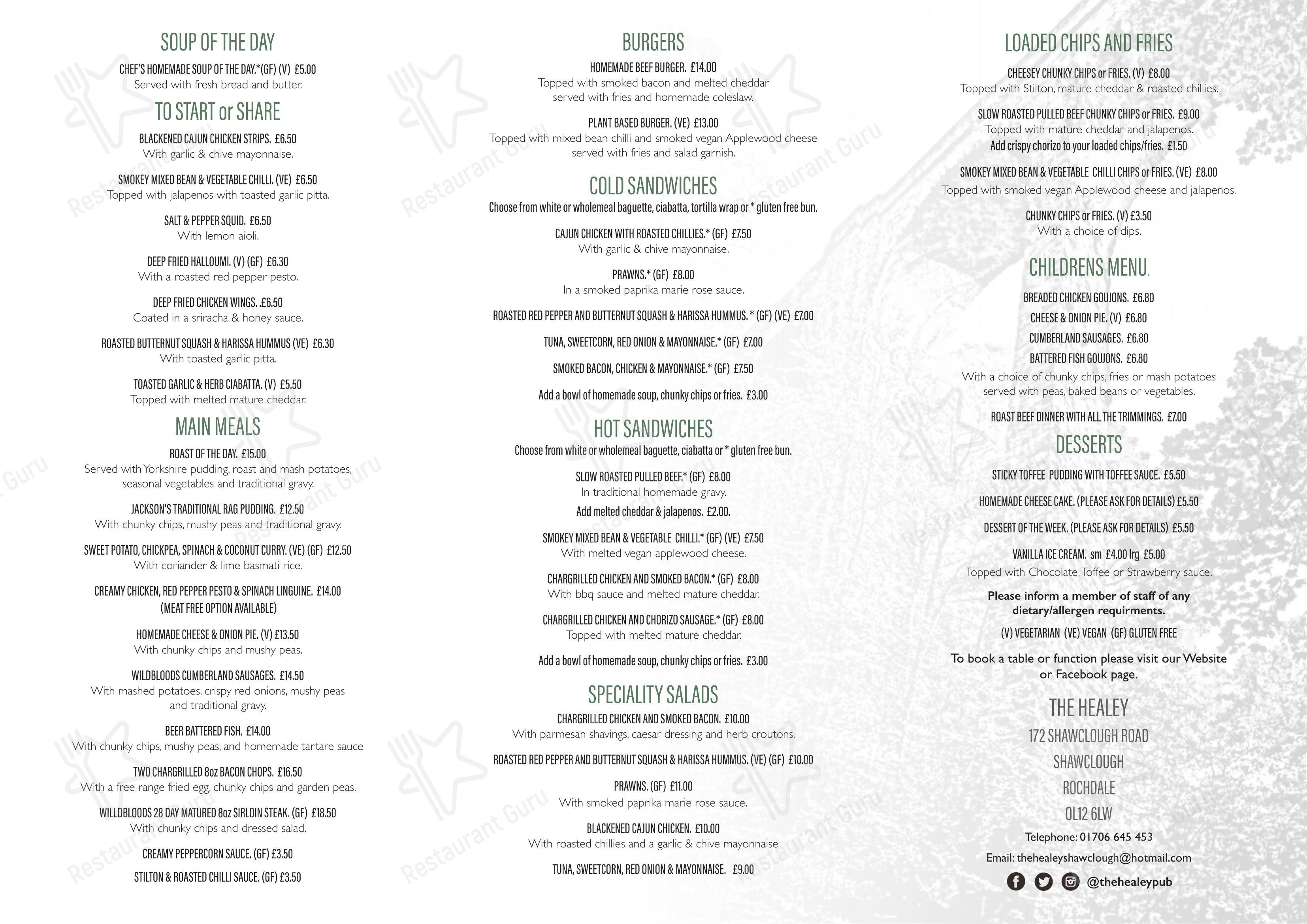 Menu at The Healey pub & bar, Rochdale, 172 Shawclough Rd