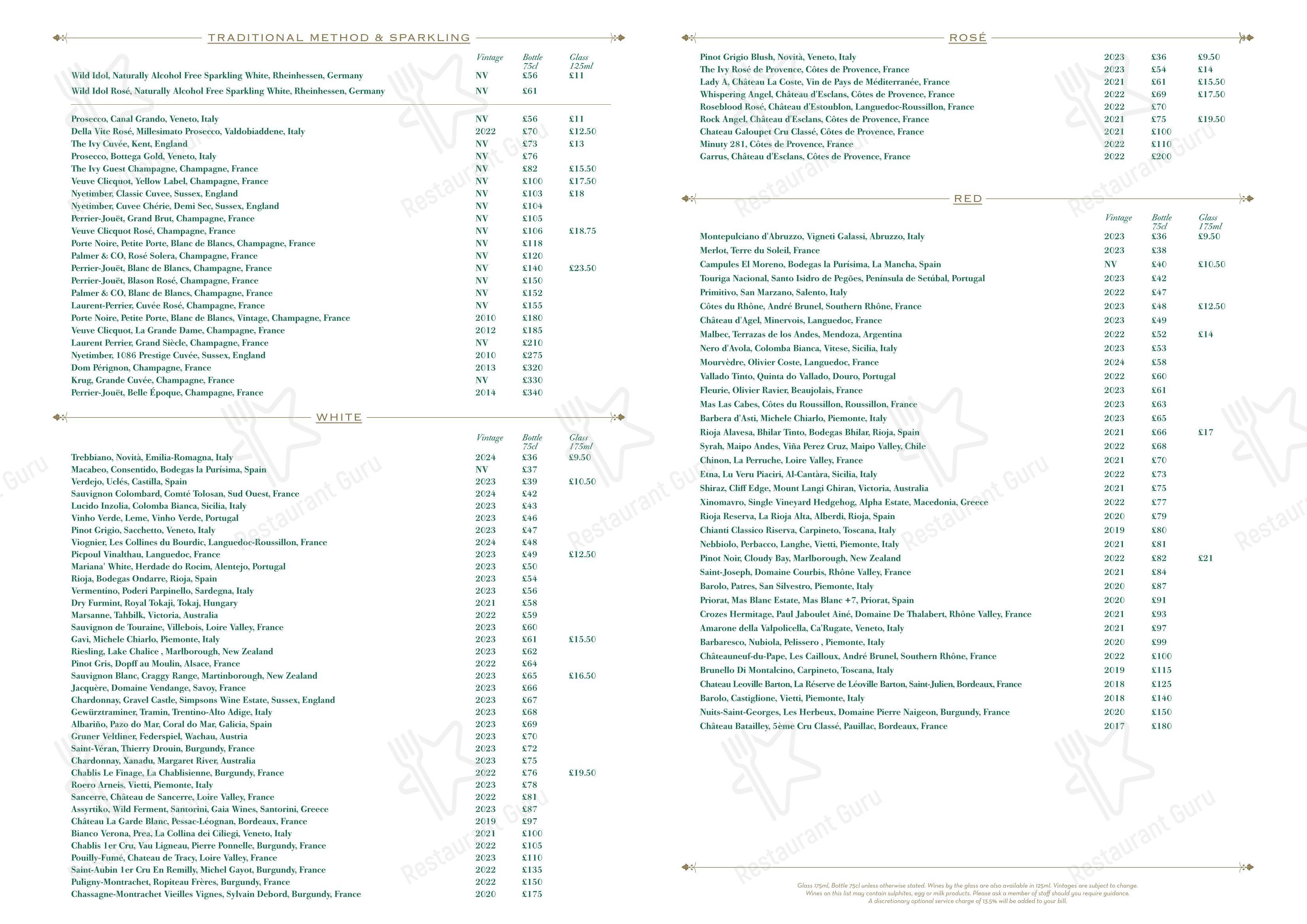 Menu at The Ivy Belfast Brasserie restaurant, Belfast