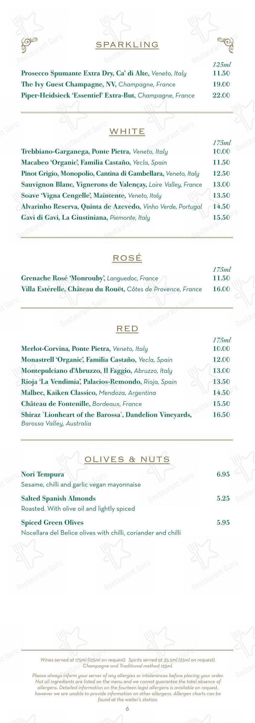 Menu at The Ivy Richmond Brasserie restaurant, Richmond, 9-11 Hill St