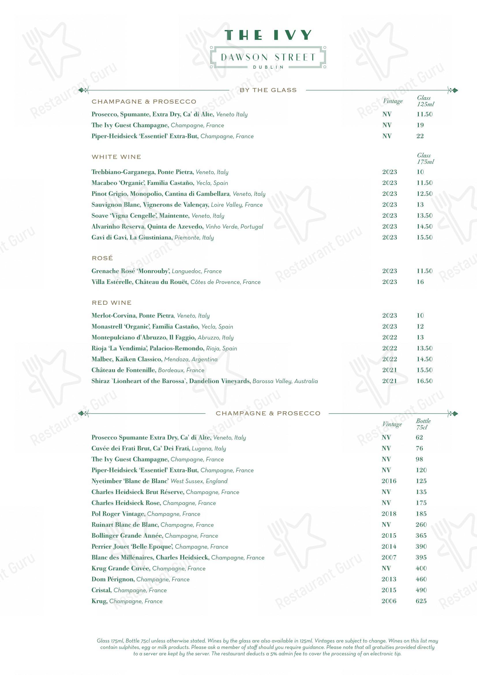 Menu at The Ivy Richmond Brasserie restaurant, Richmond, 9-11 Hill St