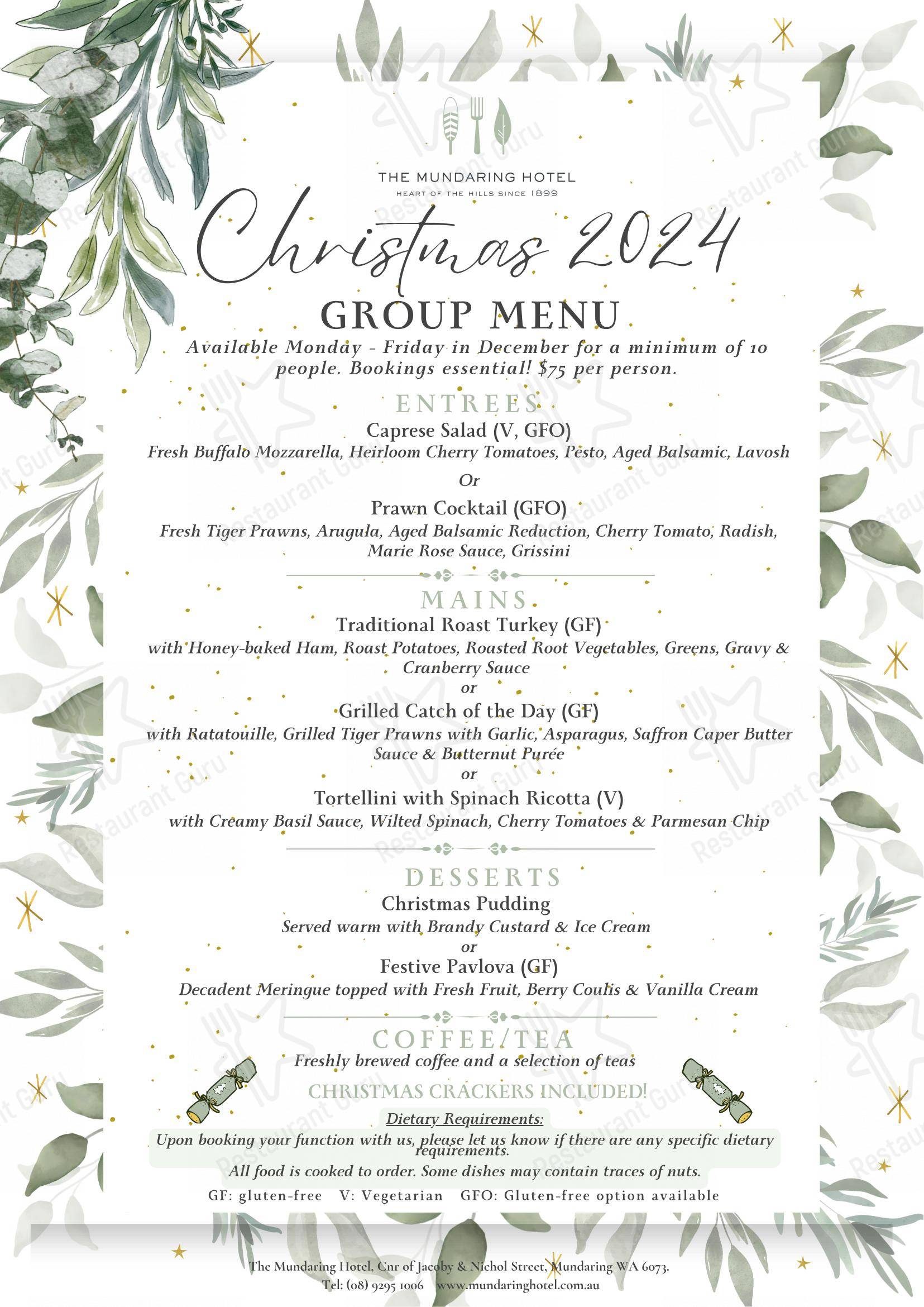 Menu at The Mundaring Hotel pub & bar, Mundaring, Jacoby St