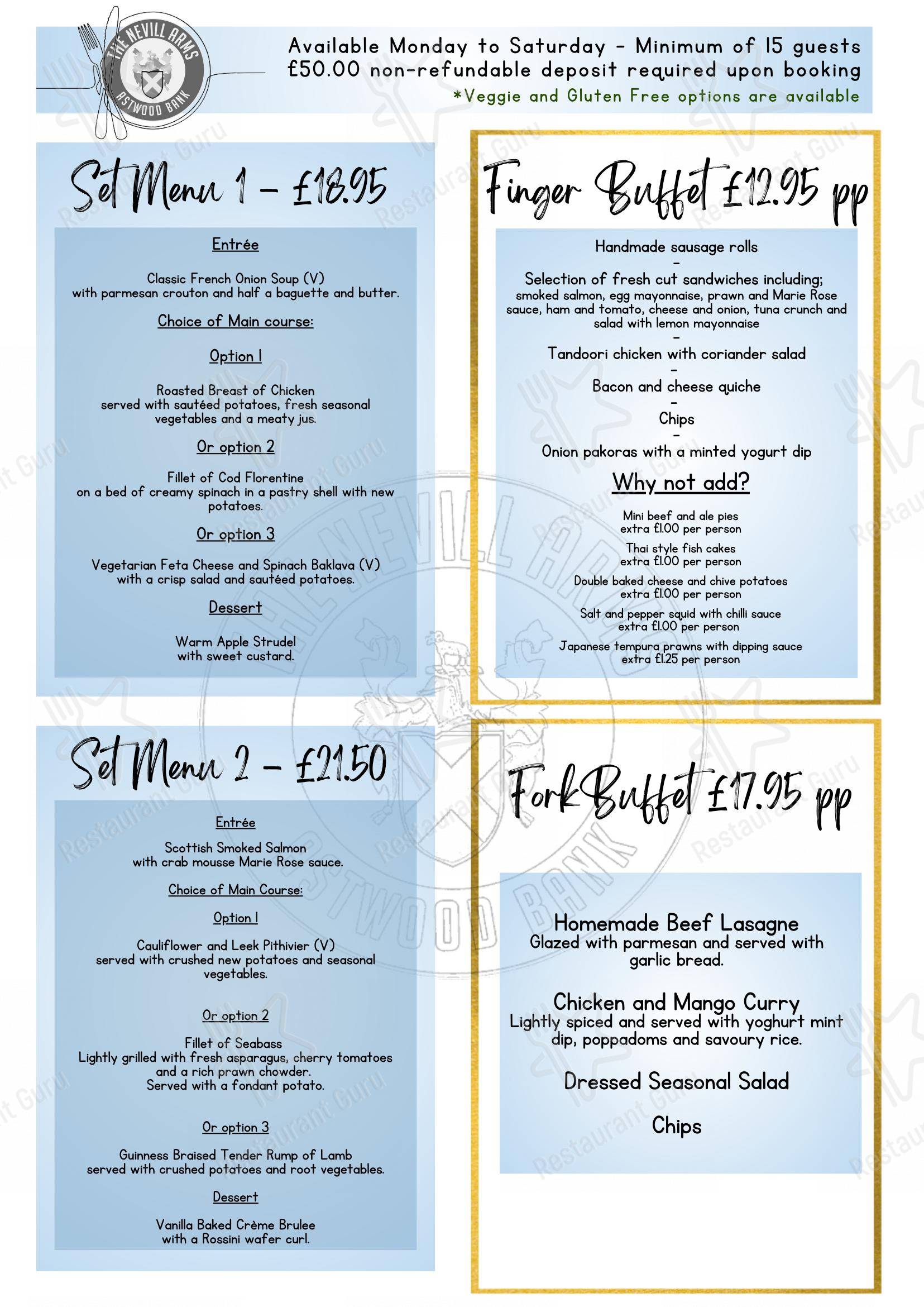 Menu at The Nevill Arms pub & bar, Redditch