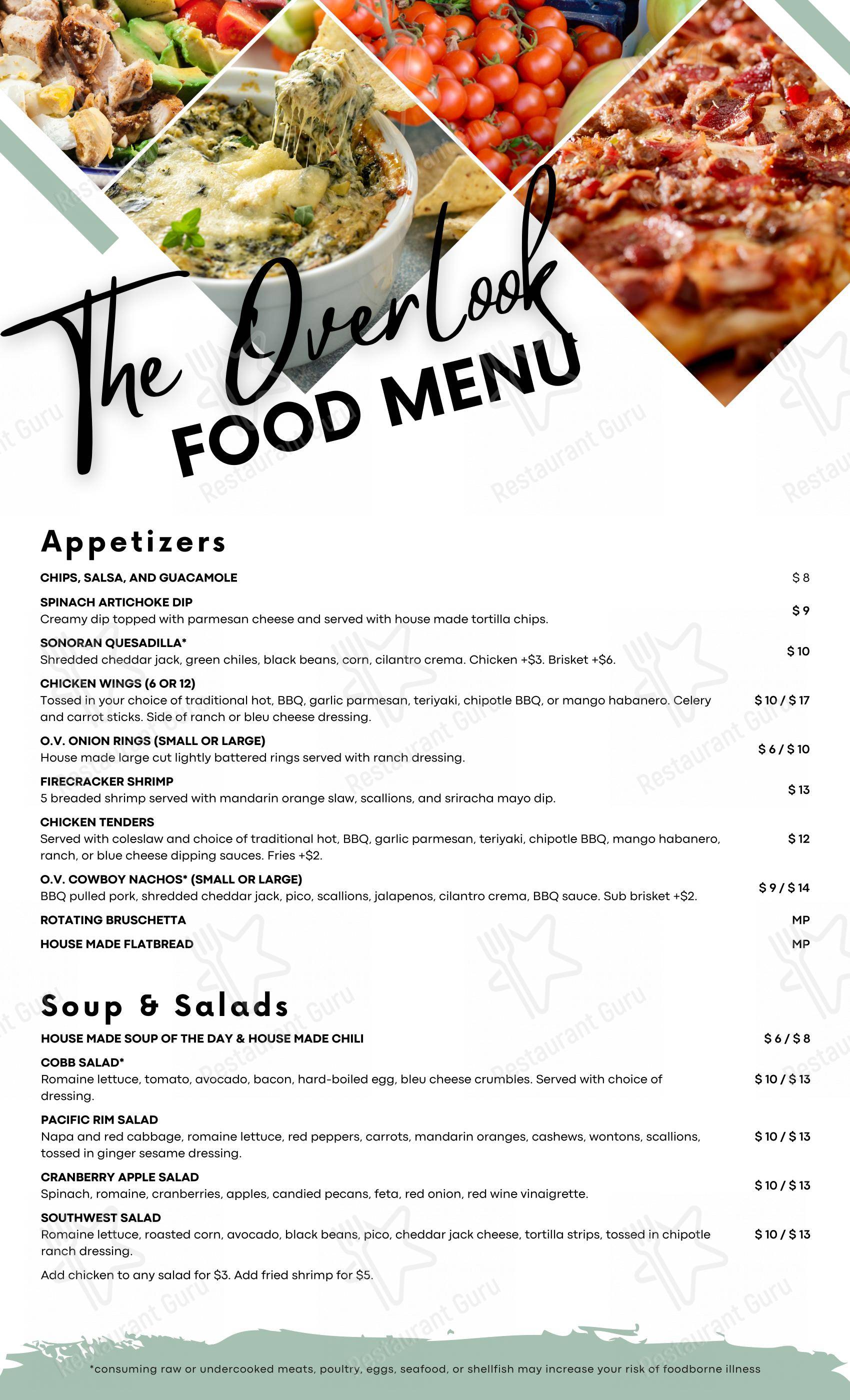 Menu at The Overlook restaurant, Oro Valley