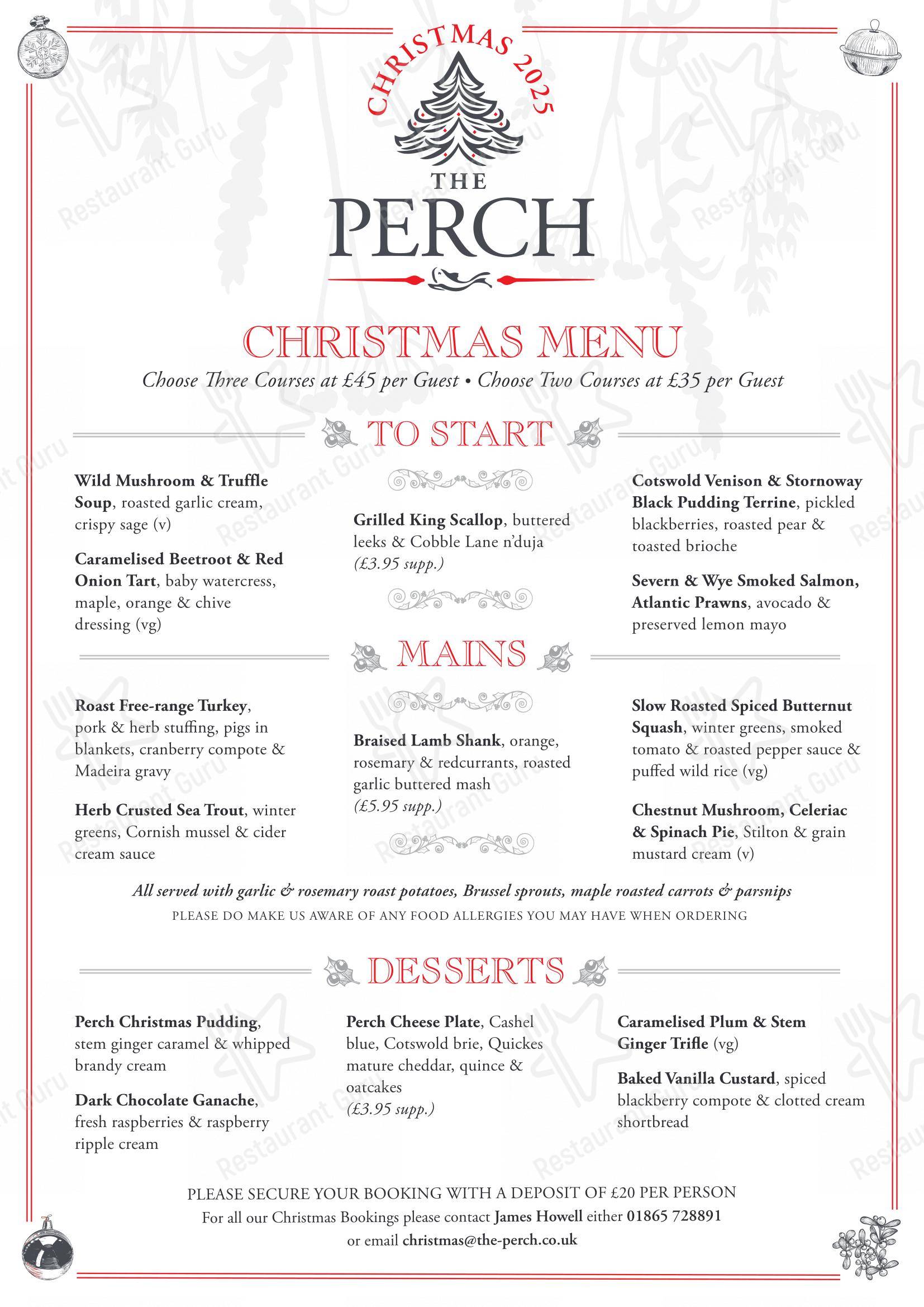 Menu at The Perch pub & bar, Oxford, Binsey Ln