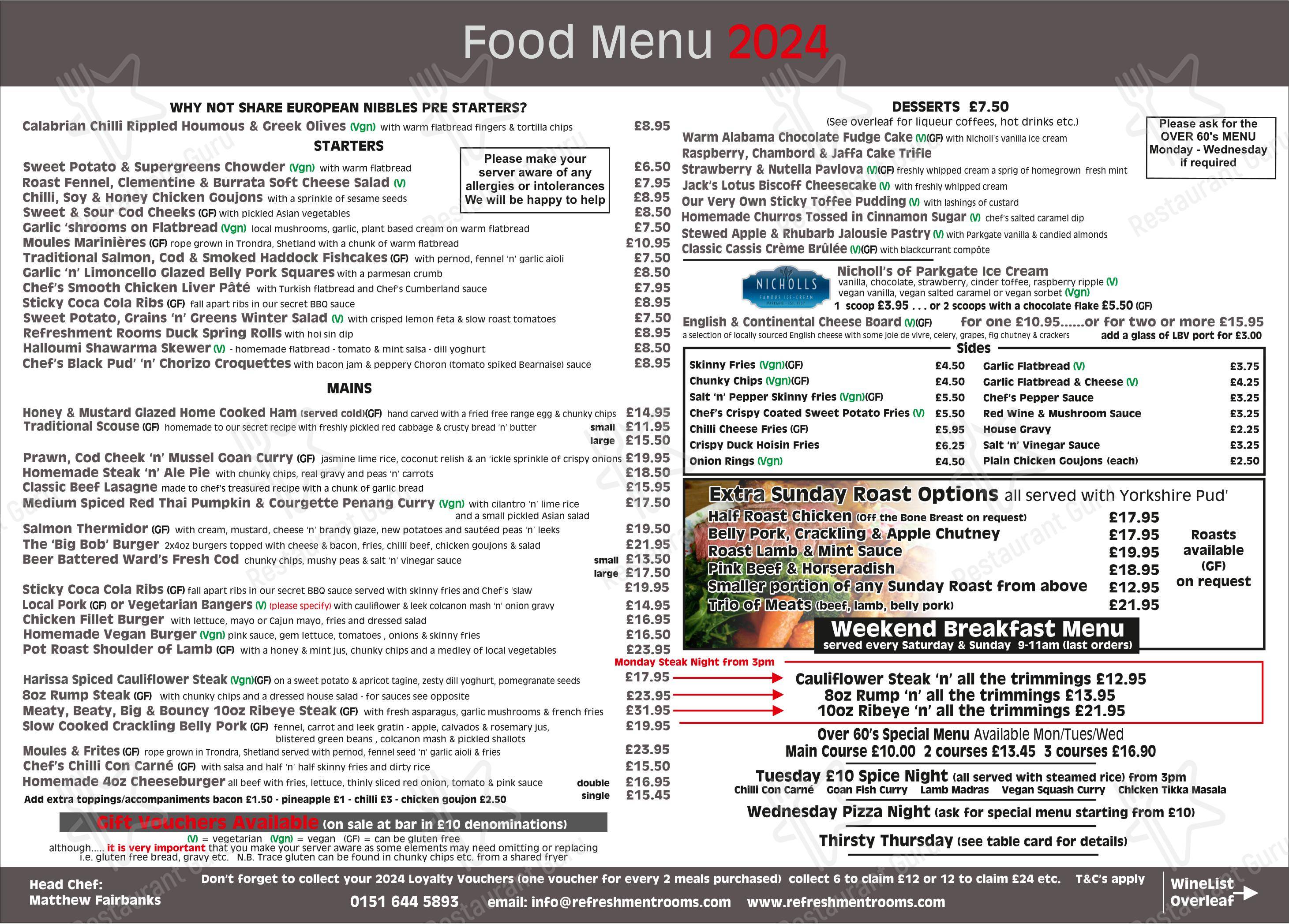 Menu at The Refreshment Rooms pub & bar, Birkenhead