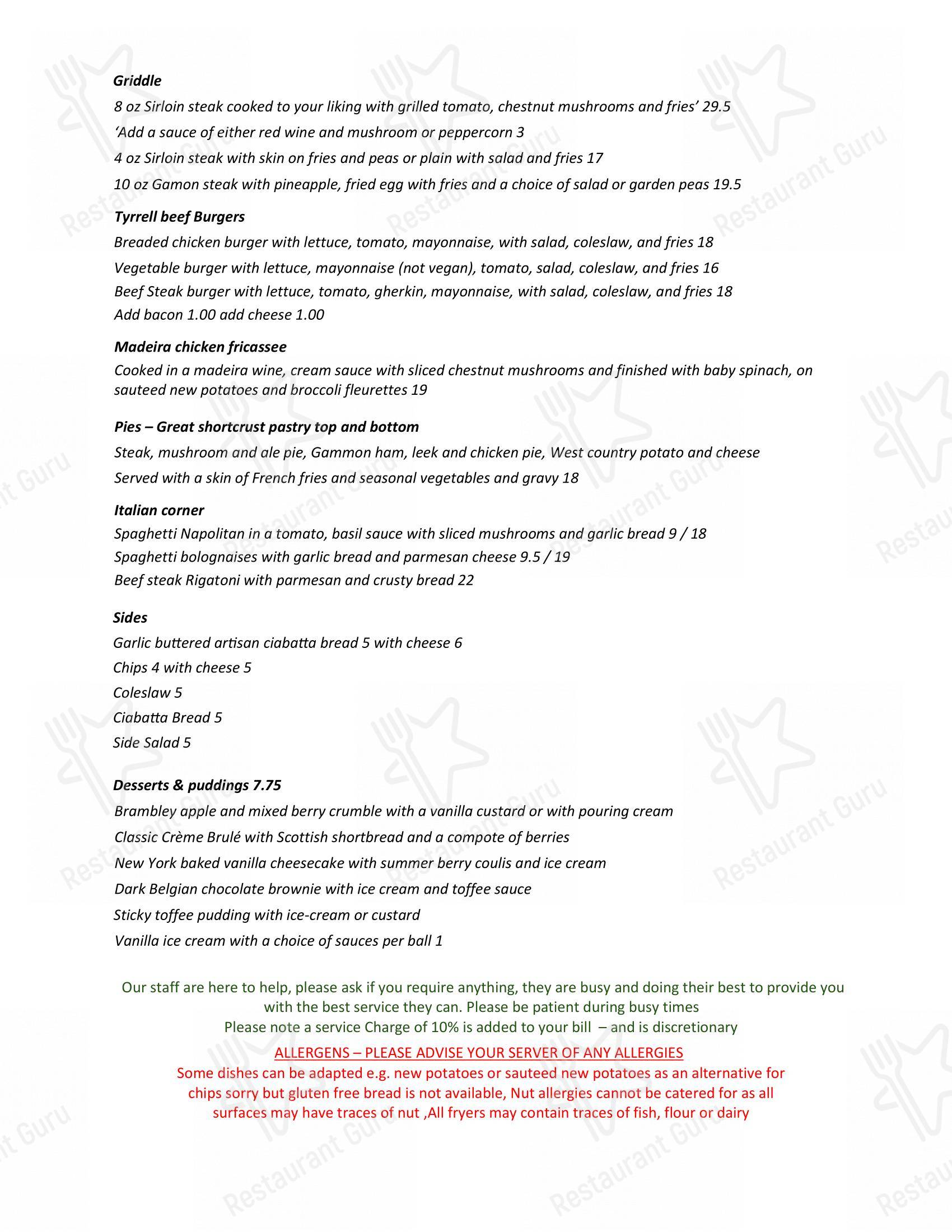 Menu at The Sir Walter Tyrrell pub & bar, Lyndhurst, Brook