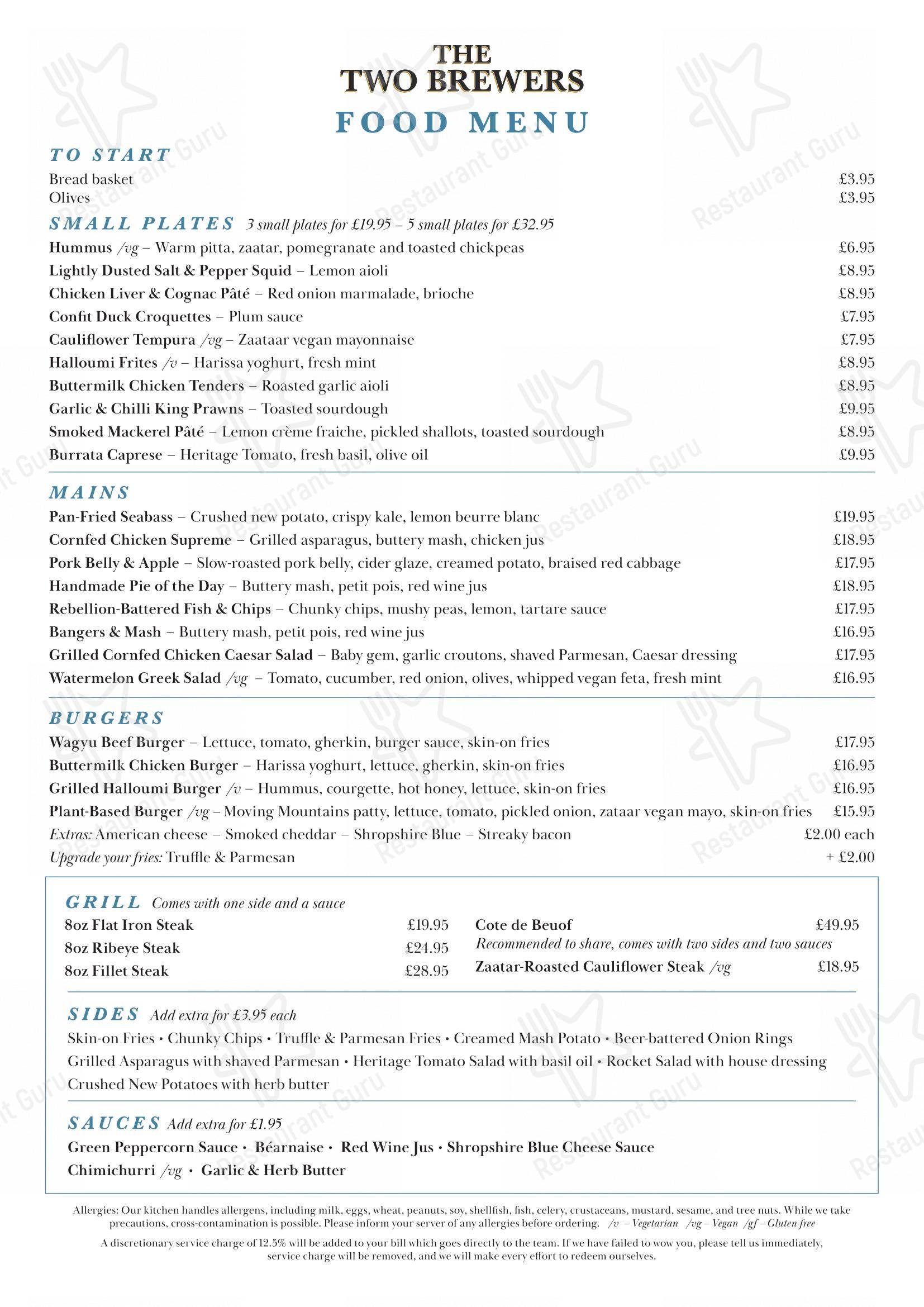 Menu at The Two Brewers pub & bar, Marlow