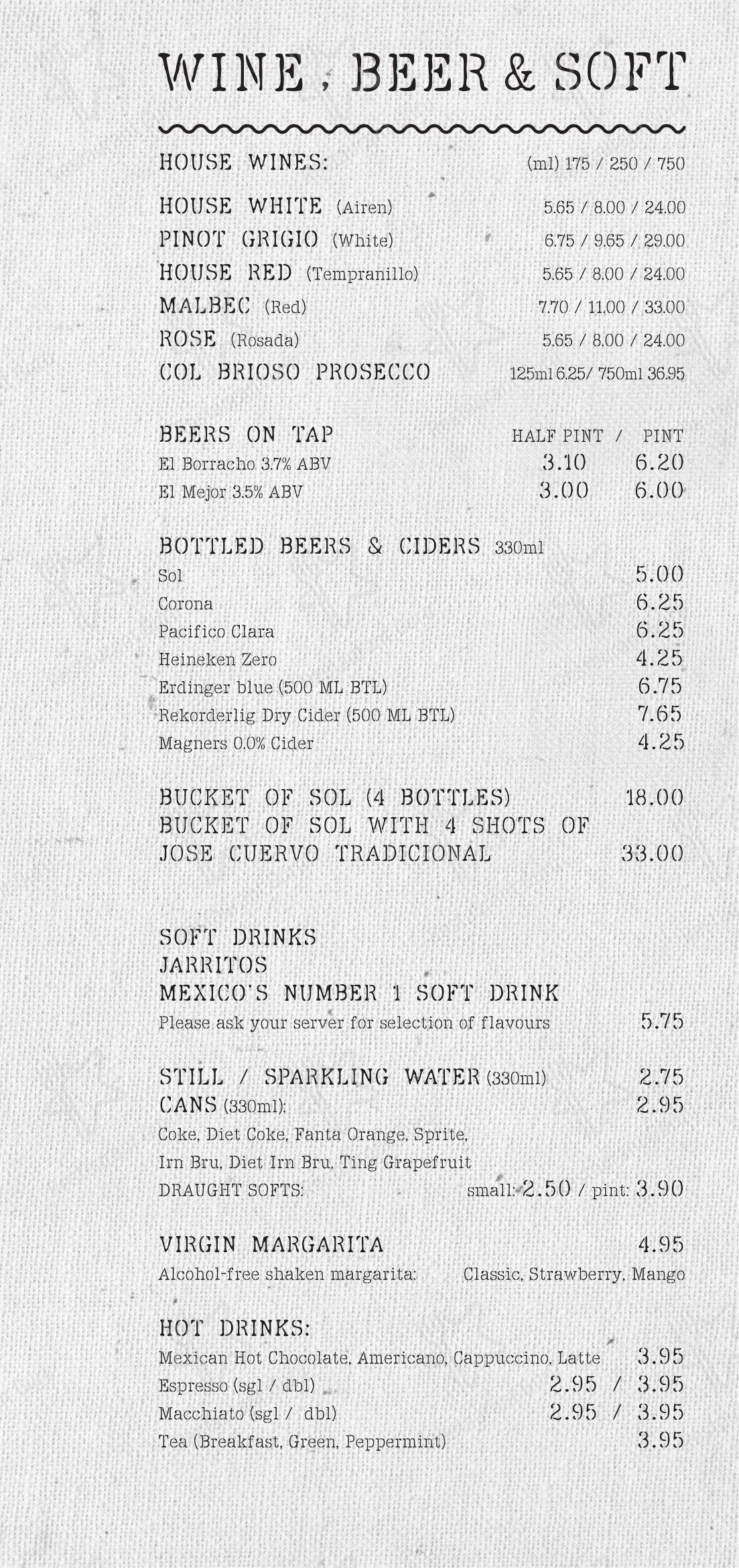 Menu at Topolabamba West End restaurant, Glasgow