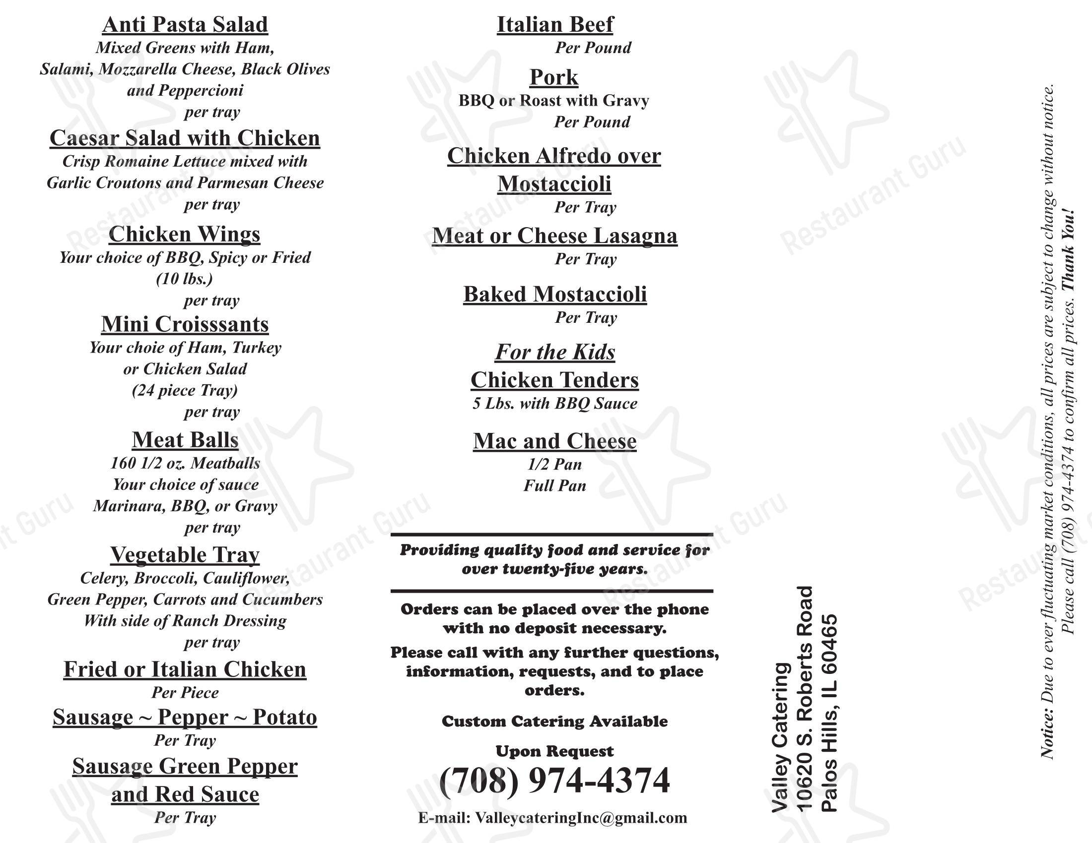 Menu at Valley Inn Restaurant, Palos Hills, W 107th St