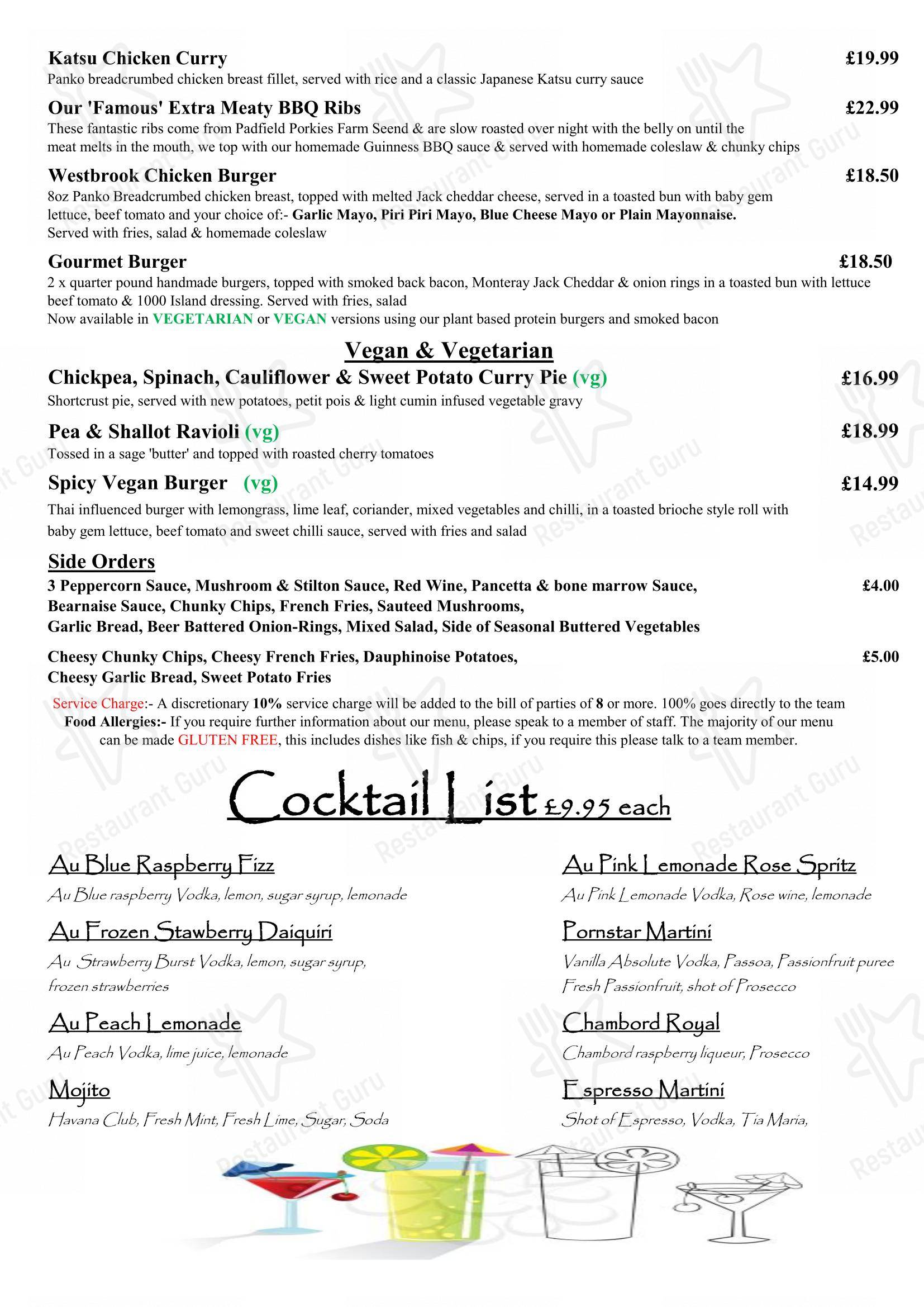 Menu at Westbrook Inn pub & bar, Bromham, 107 Westbrook Rd
